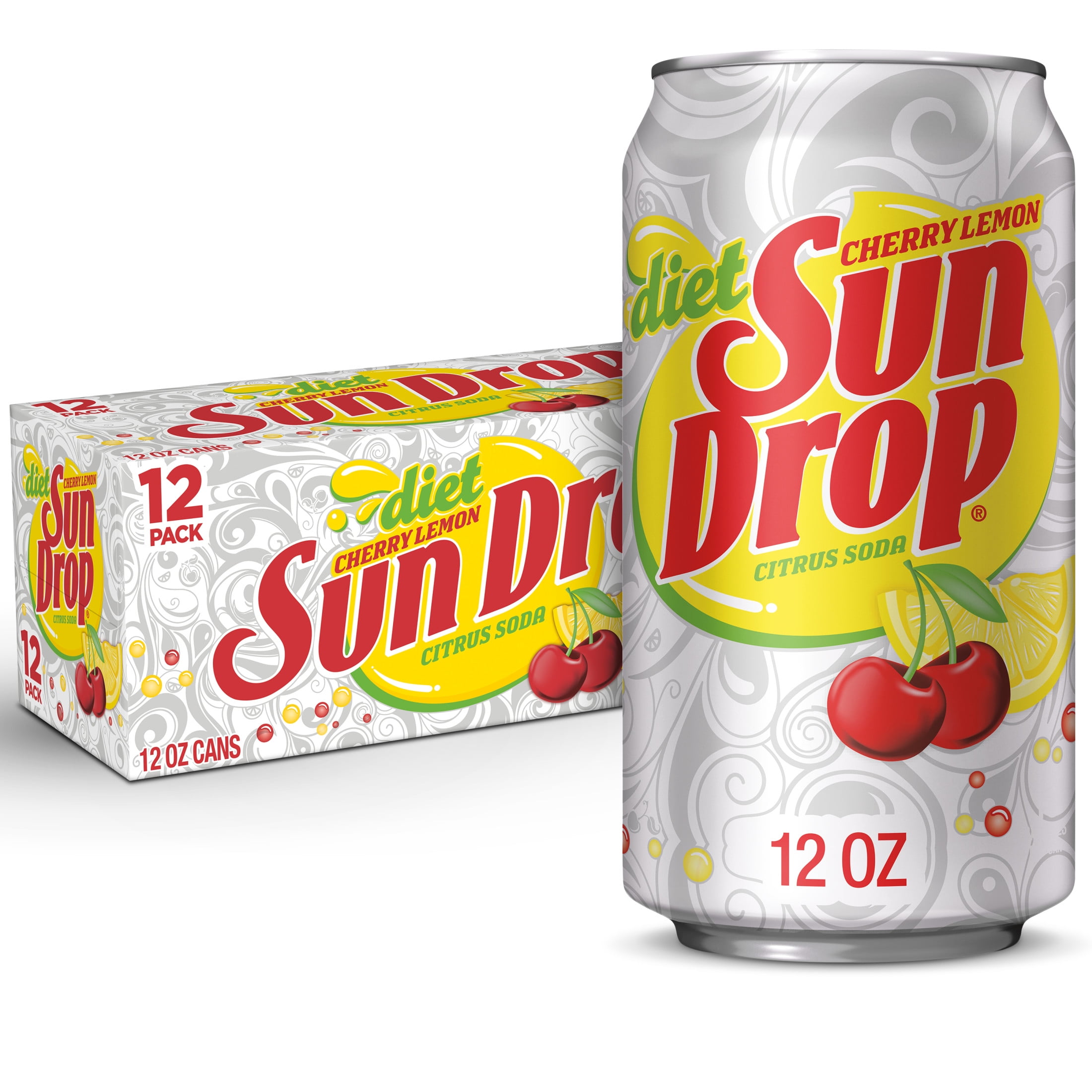 Diet Sun Drop Cherry Lemon Citrus Soda Pop, 12 fl oz, 12 Pack Cans ...