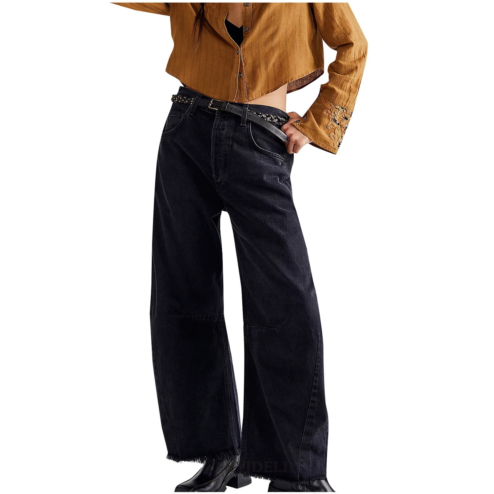 Difdany Barrel Jeans Women,Mid Rise Barrel Jeans for Women Wide Leg ...