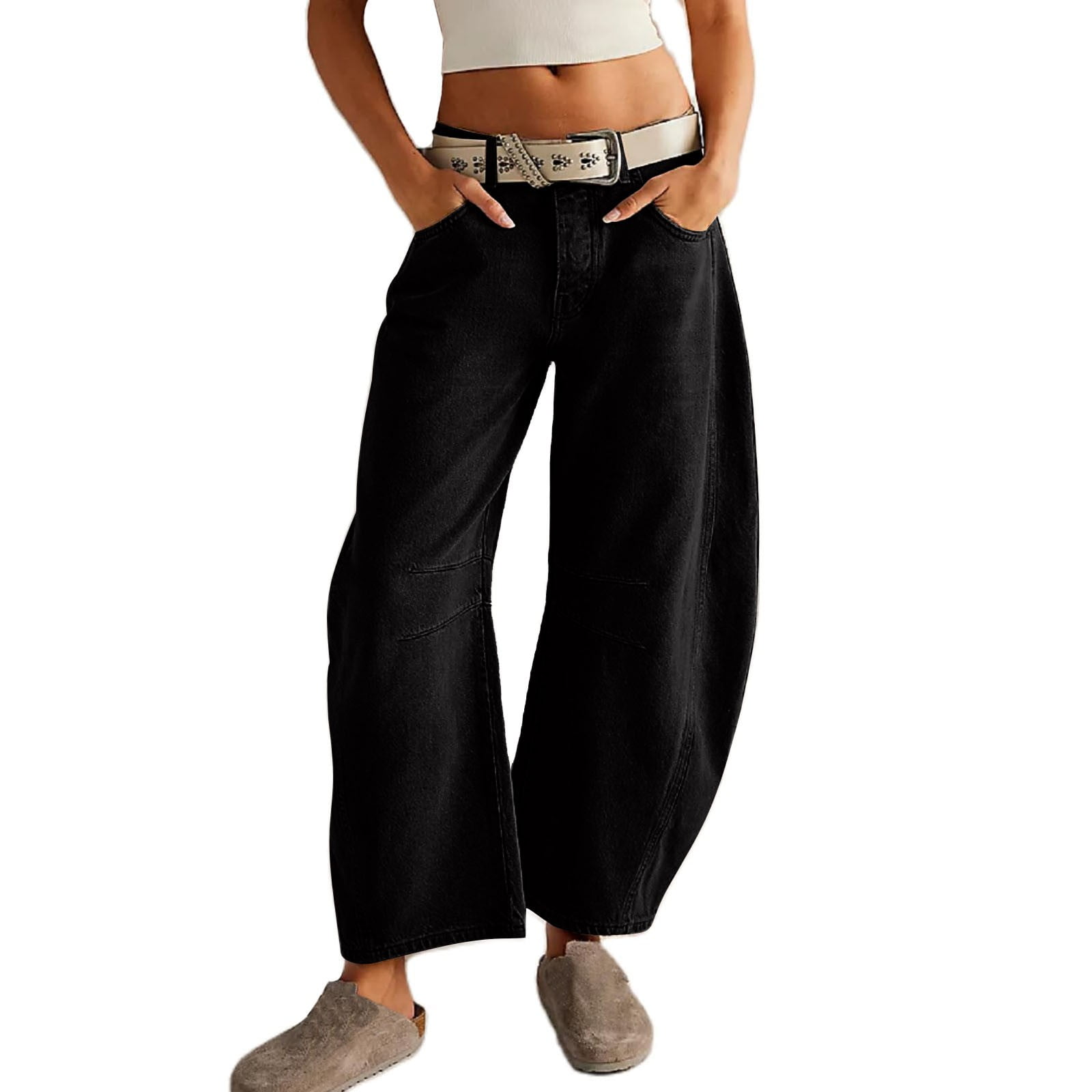 Difdany Barrel Jeans for Women Wide Leg Mid Rise Barrel Denim Ankle ...
