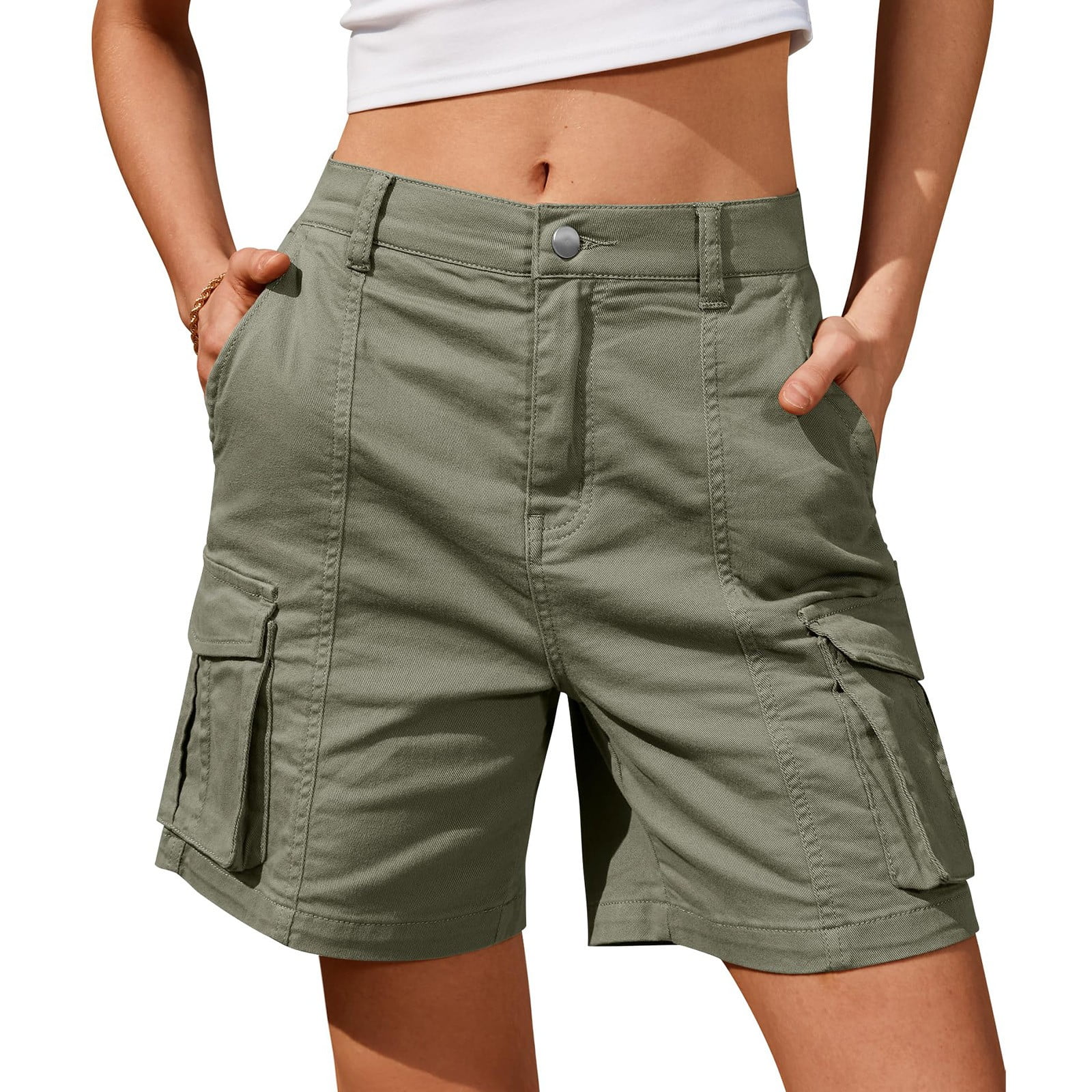 Difdany Women's Bermuda Cargo Shorts, Knee Length, 6 Pockets, Elastic ...