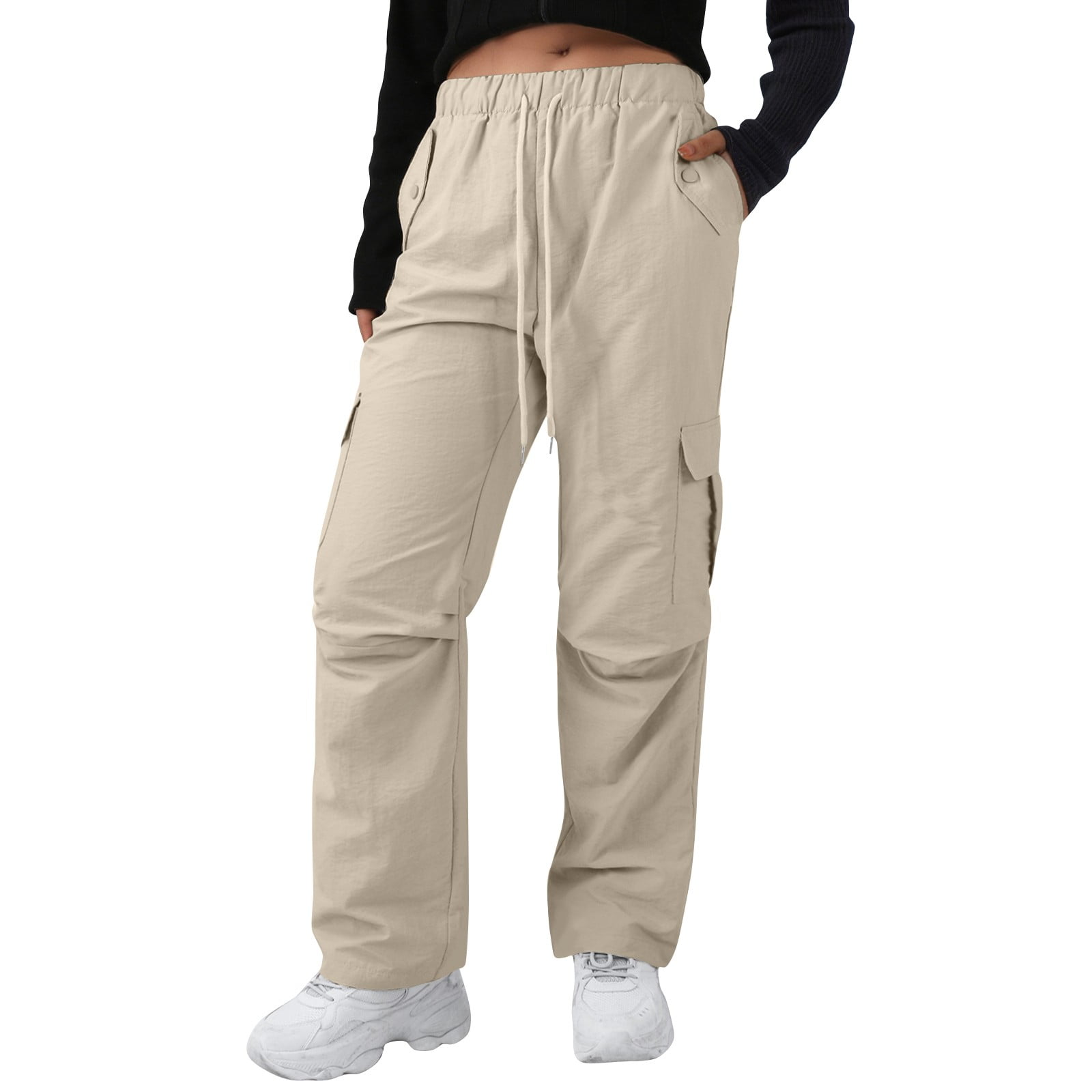Difdany Casual Loose Fit Cargo Pants for Women – High Waist, Drawstring ...