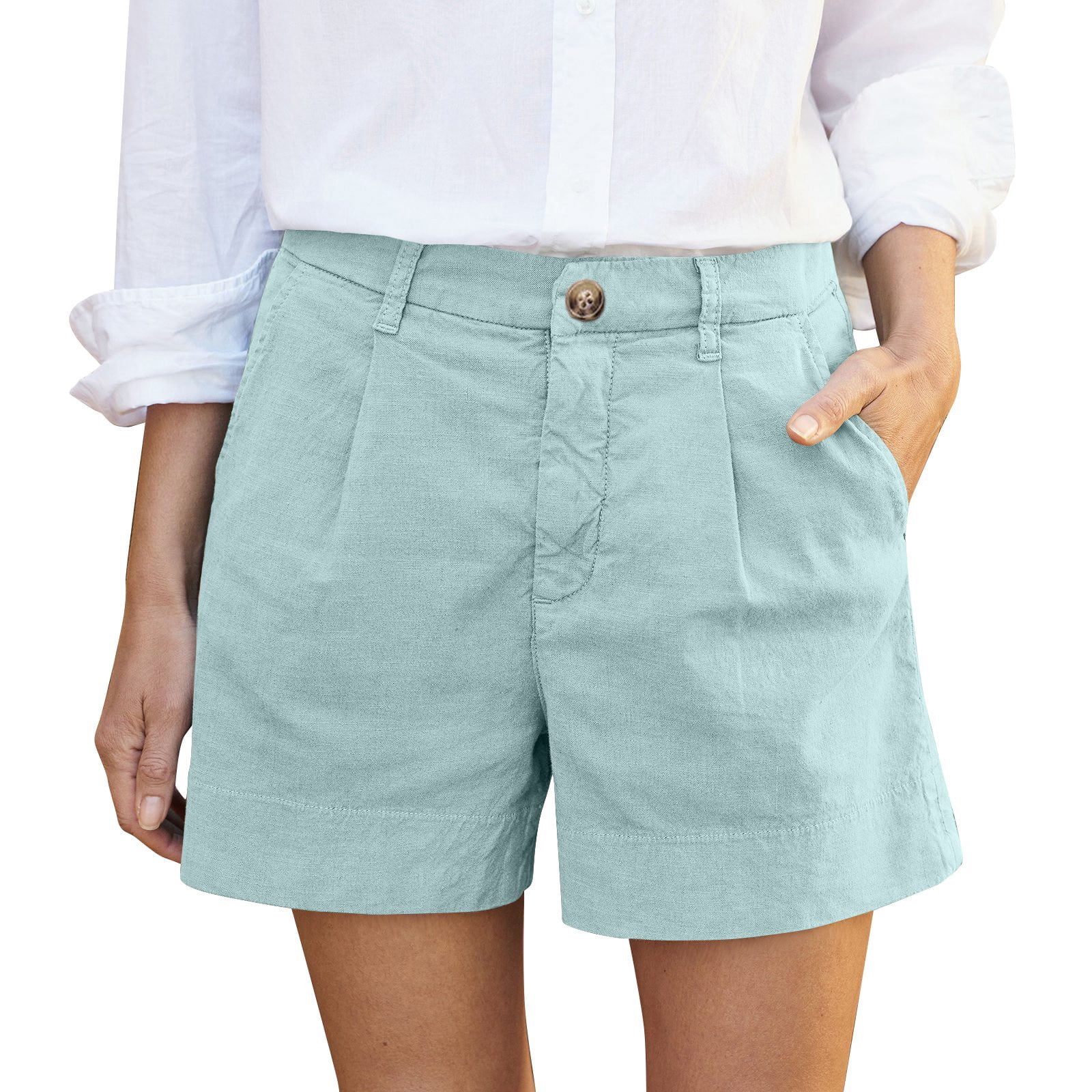 Difdany Chino Shorts for Women Summer Roll Up Zippered Wrap Hem High ...