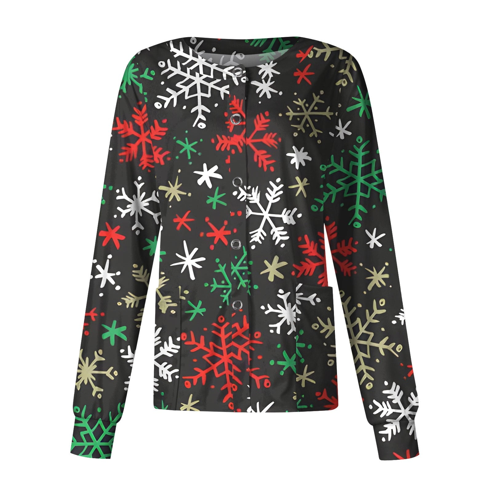Difdany Christmas Scrub Jackets for Women Button Down Santa Tree Print ...