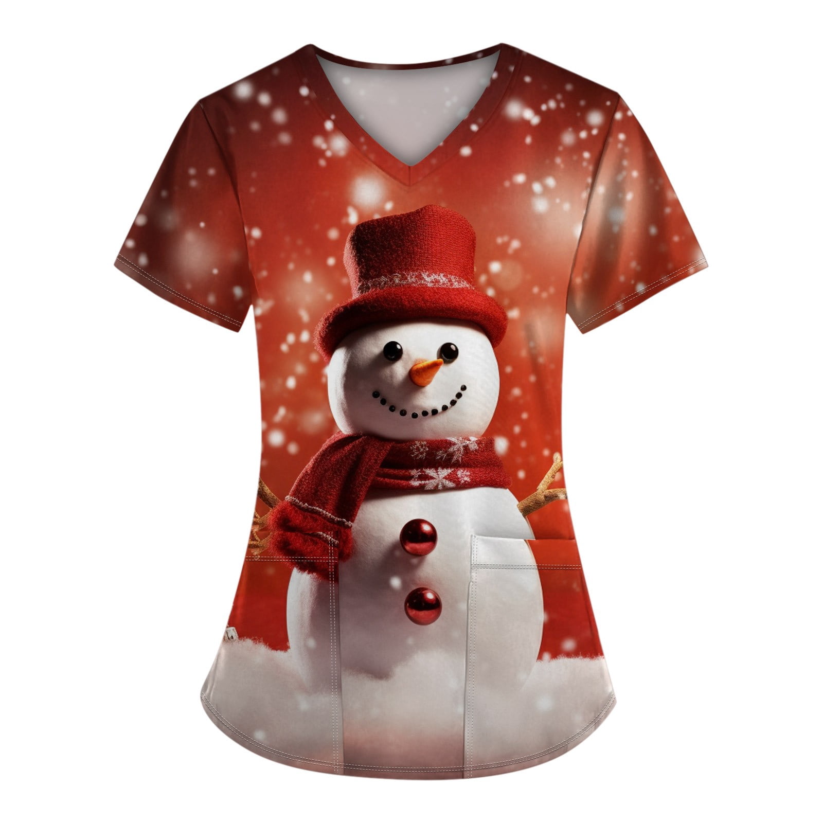 Difdany Christmas Scrubs,Working Uniform Tops Womens Christmas Print ...