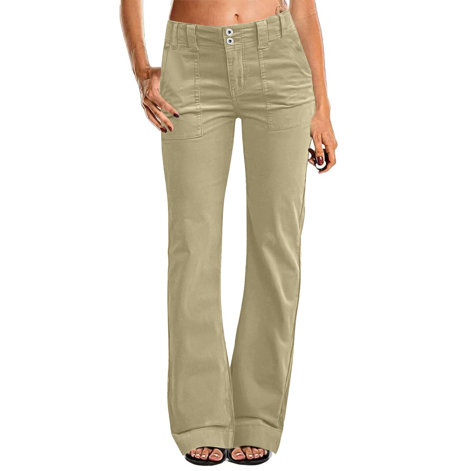 Difdany Flare Work Pants for Women Mid Waist Dress Flare Straight Leg ...