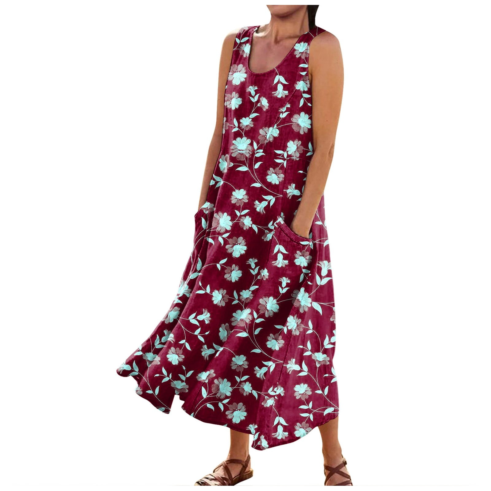 Difdany Linen Dress Women Casual Cocktail Dresses Summer Sleeveless