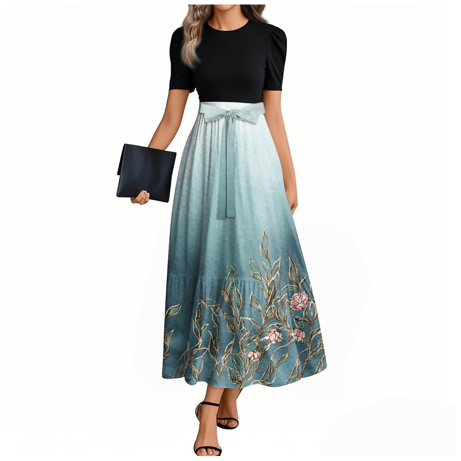 Difdany Maxi Dresses for Women 2025 Summer Short Sleeve Floral Maxi ...