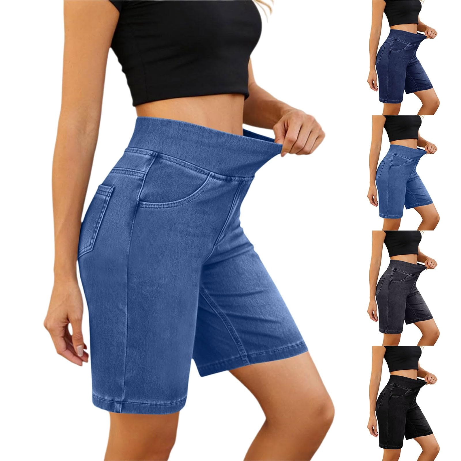 Difdany Plus Size Jean Shorts Pull On, Womens Jean Shorts, Bermuda ...