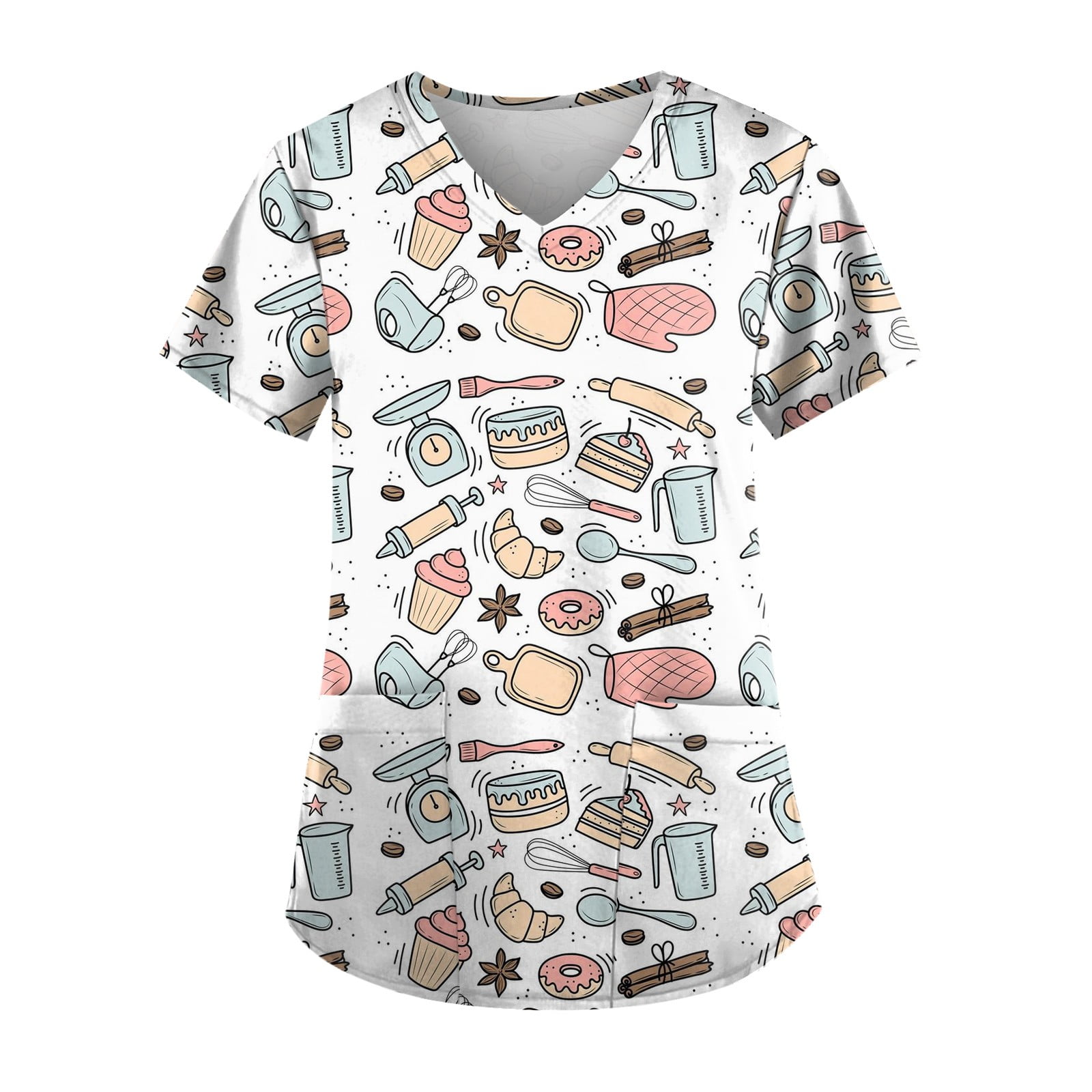 Difdany Scrub Tops Women Plus Size Scrub Shirts Print Short Sleeve V ...