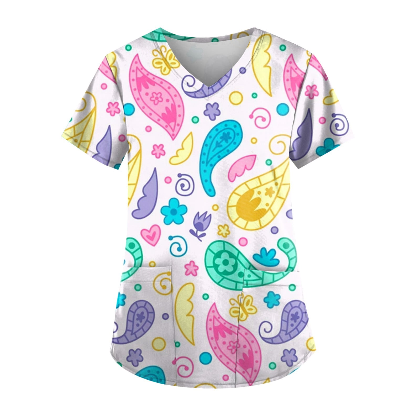 Difdany Scrub Tops Women Plus Size Scrub Shirts Print Short Sleeve V ...