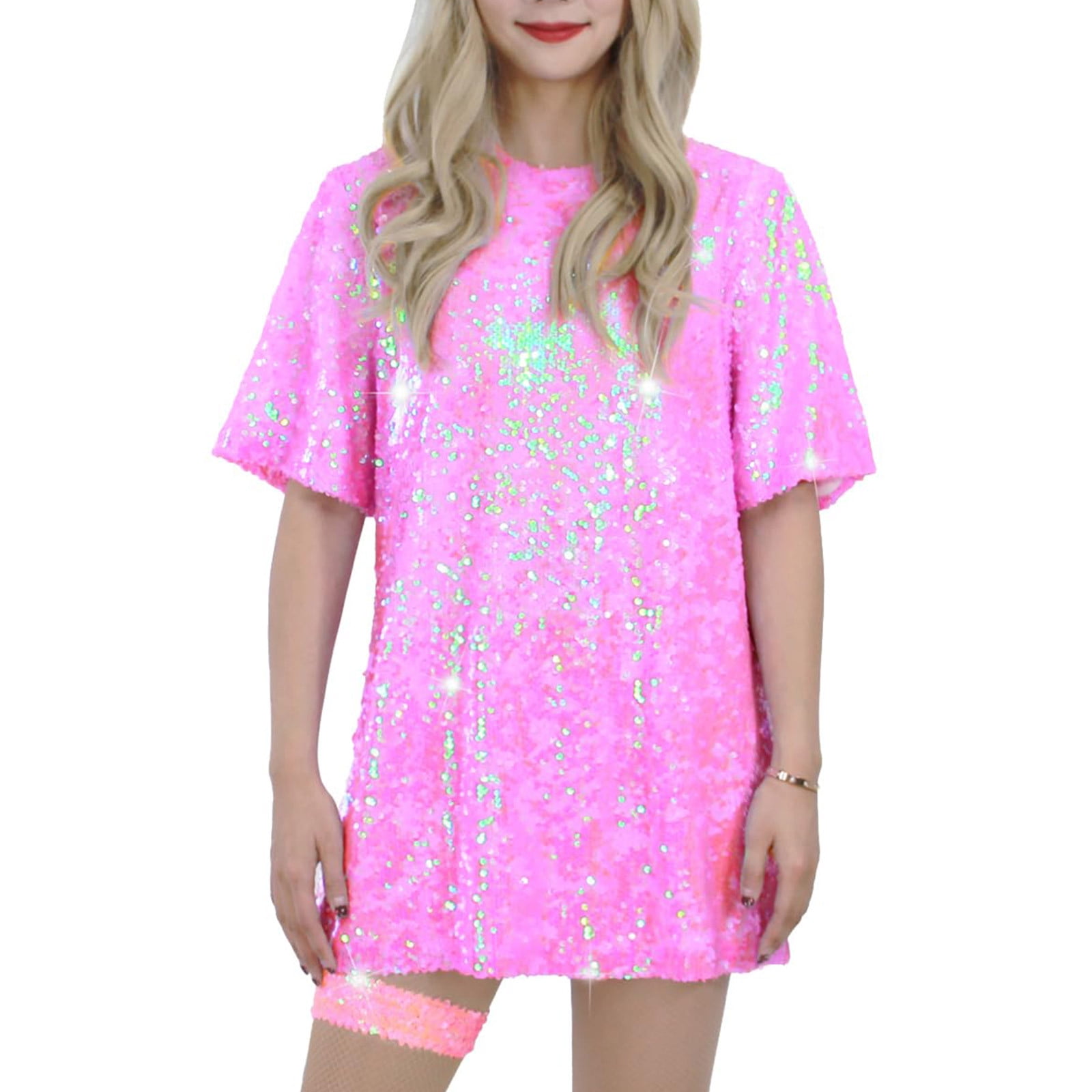 Difdany Shimmery Dress for Women Elegant Sparkly Short Sleeve Party ...