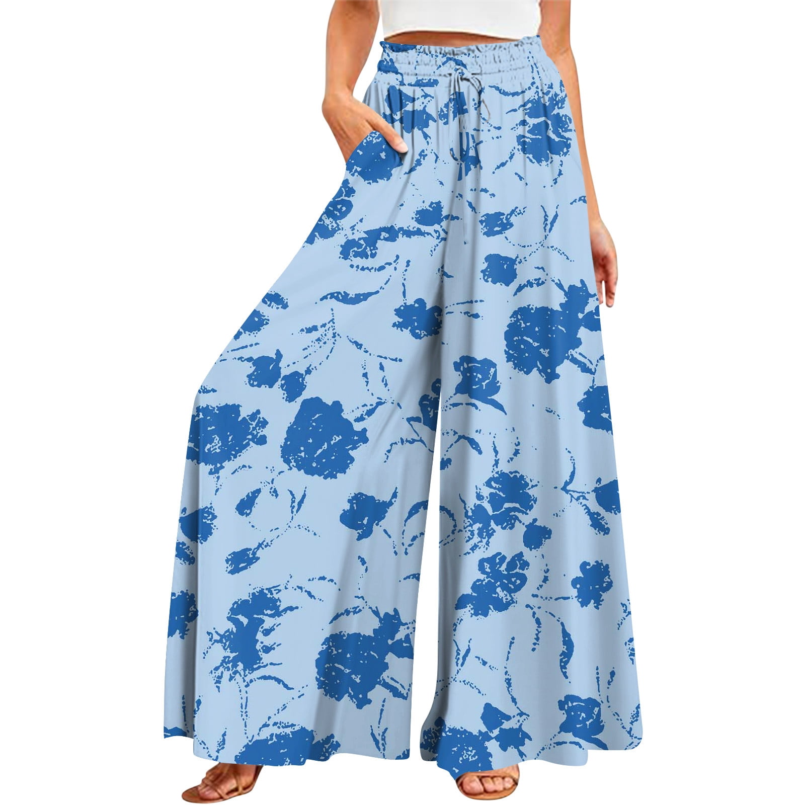 Difdany Summer Wide Leg Pants High Waisted Palazzo Pants for Women ...