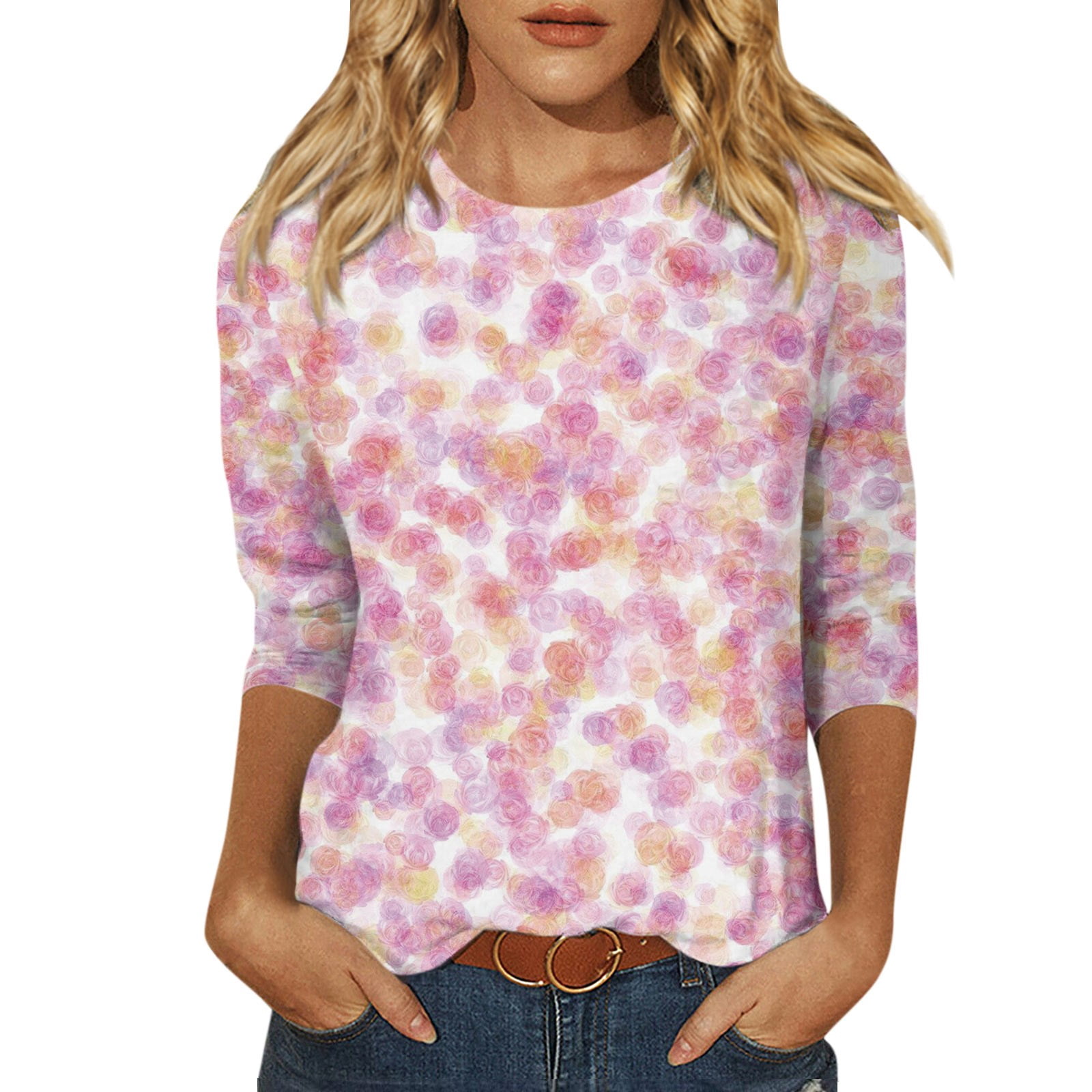 Difdany Trendy Leopard Print Raglan Women's 3/4 Sleeve Tops Casual ...
