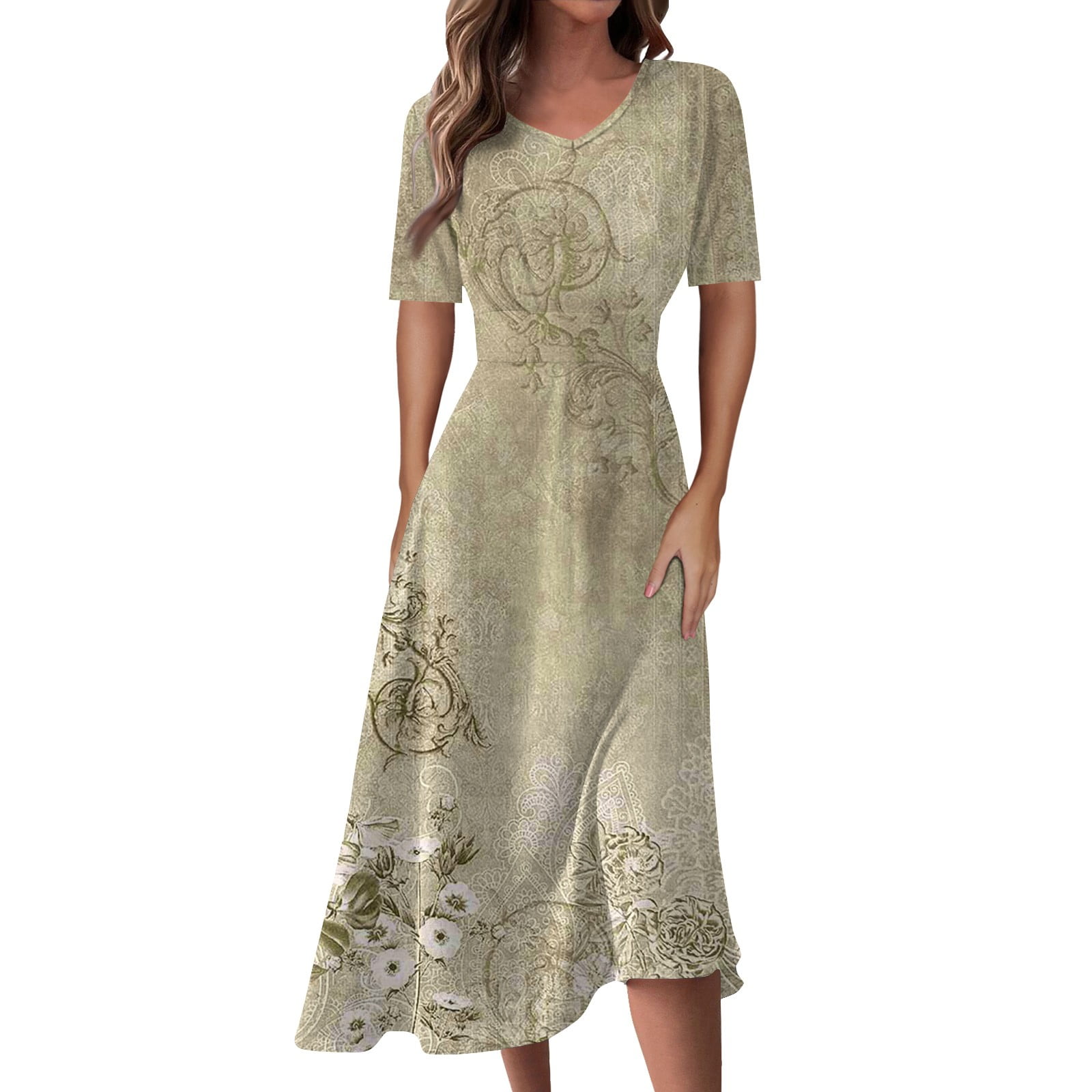 Difdany Women's Petite Sundresses Fashion Solid Color V-Neck Short ...