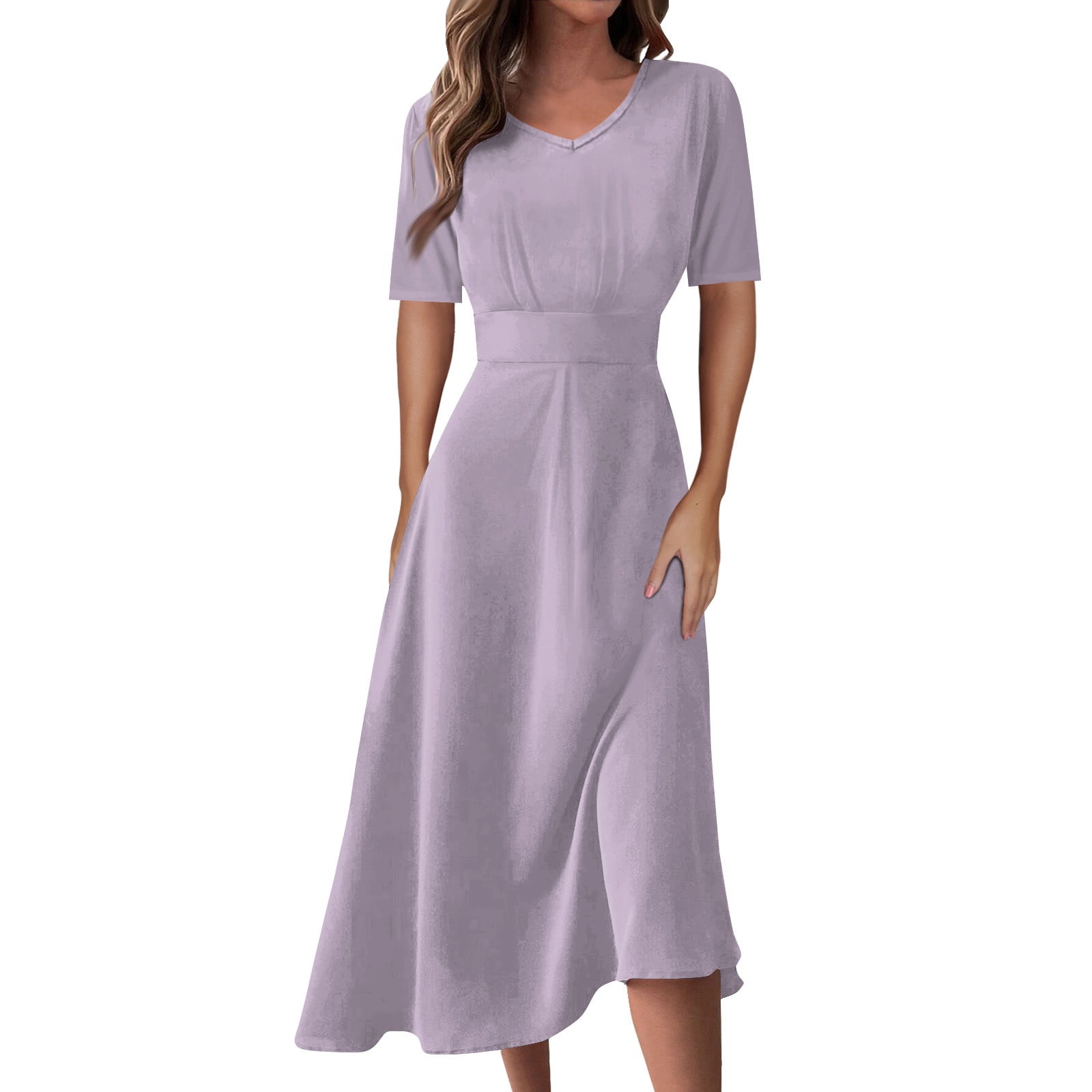 Difdany Women's Spring Dresses 2024 Short Sleeve V Neck High Waist ...
