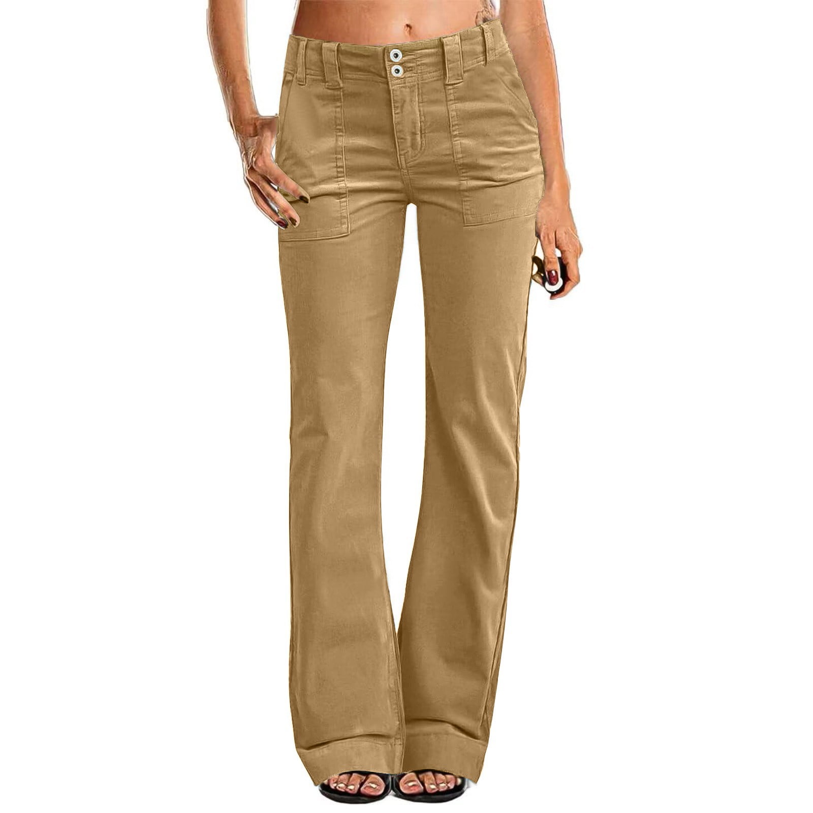 Difdany Womens Wide Leg Pants For Women Mid Waist Dress Flare Straight