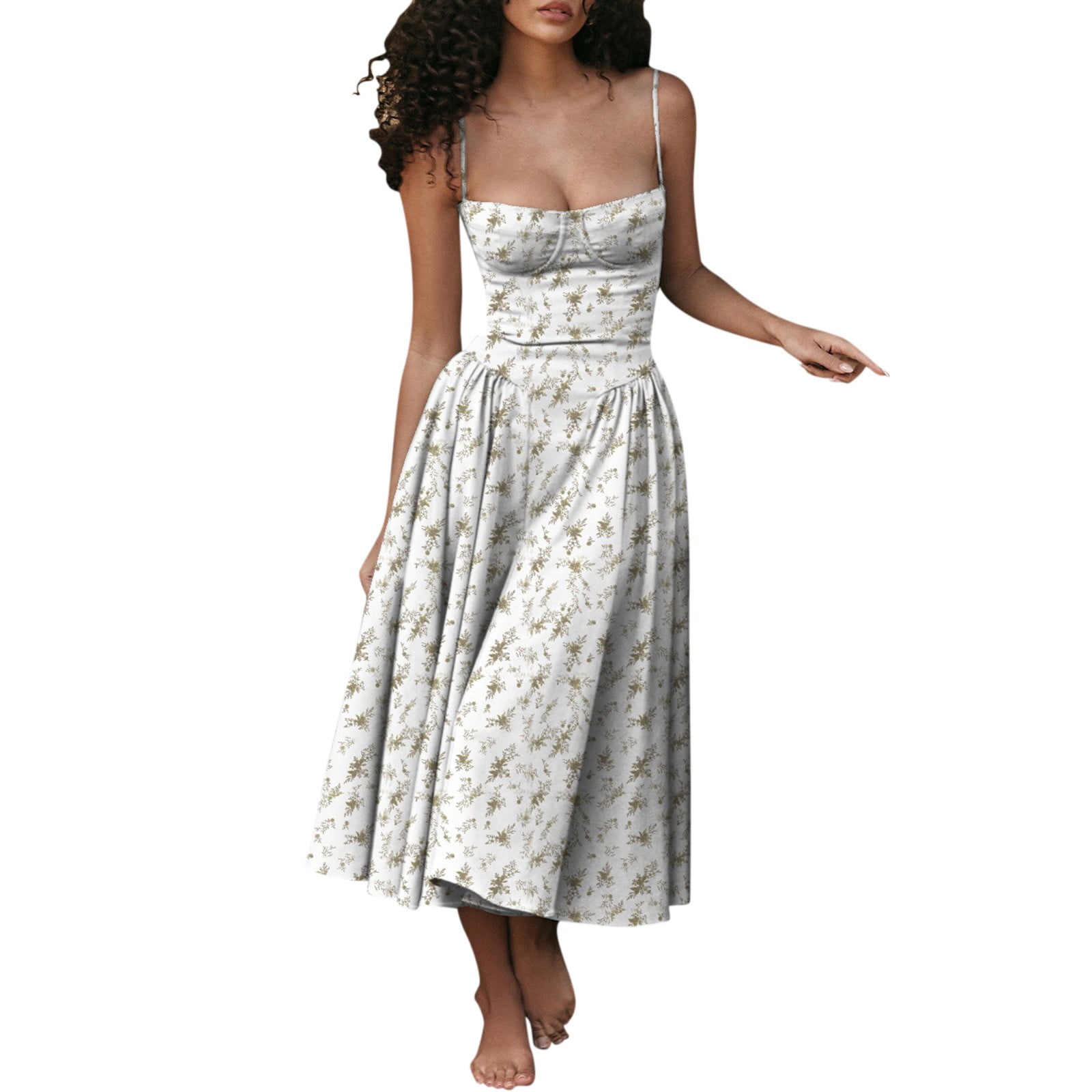 Difdany Womens Corset Dress Elegant Spaghetti Strap Bustier Midi Dress ...