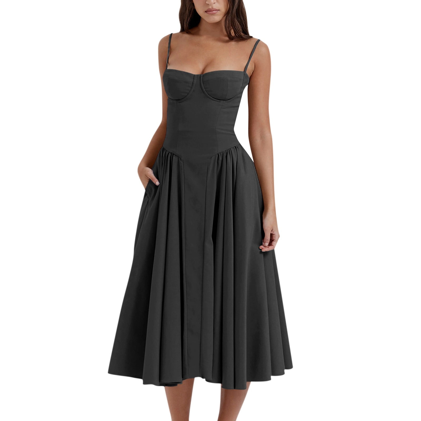 Difdany Womens Corset Dress Elegant Spaghetti Strap Bustier Midi Dress ...