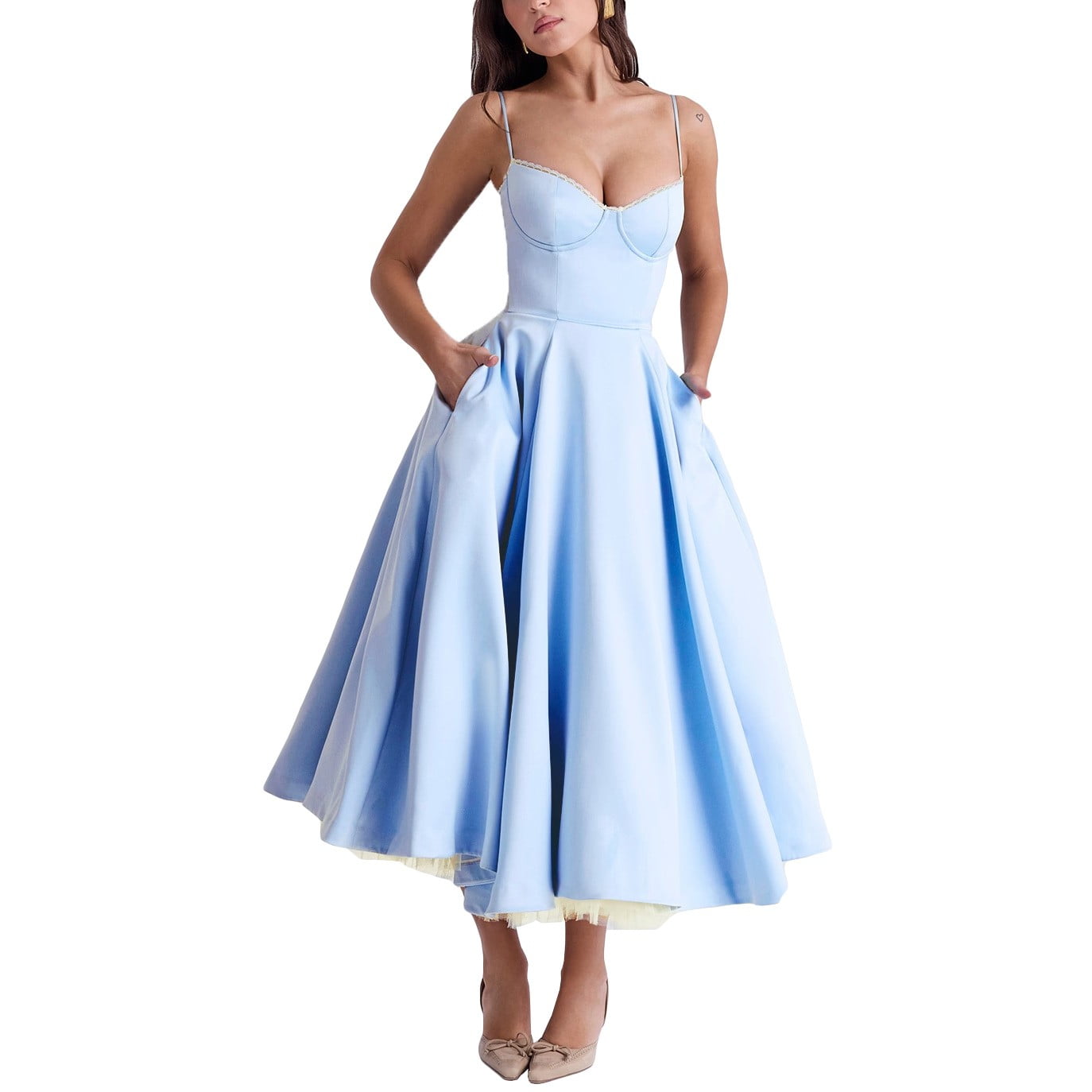 Difdany Womens Corset Dress Elegant Spaghetti Strap Bustier Midi Dress ...