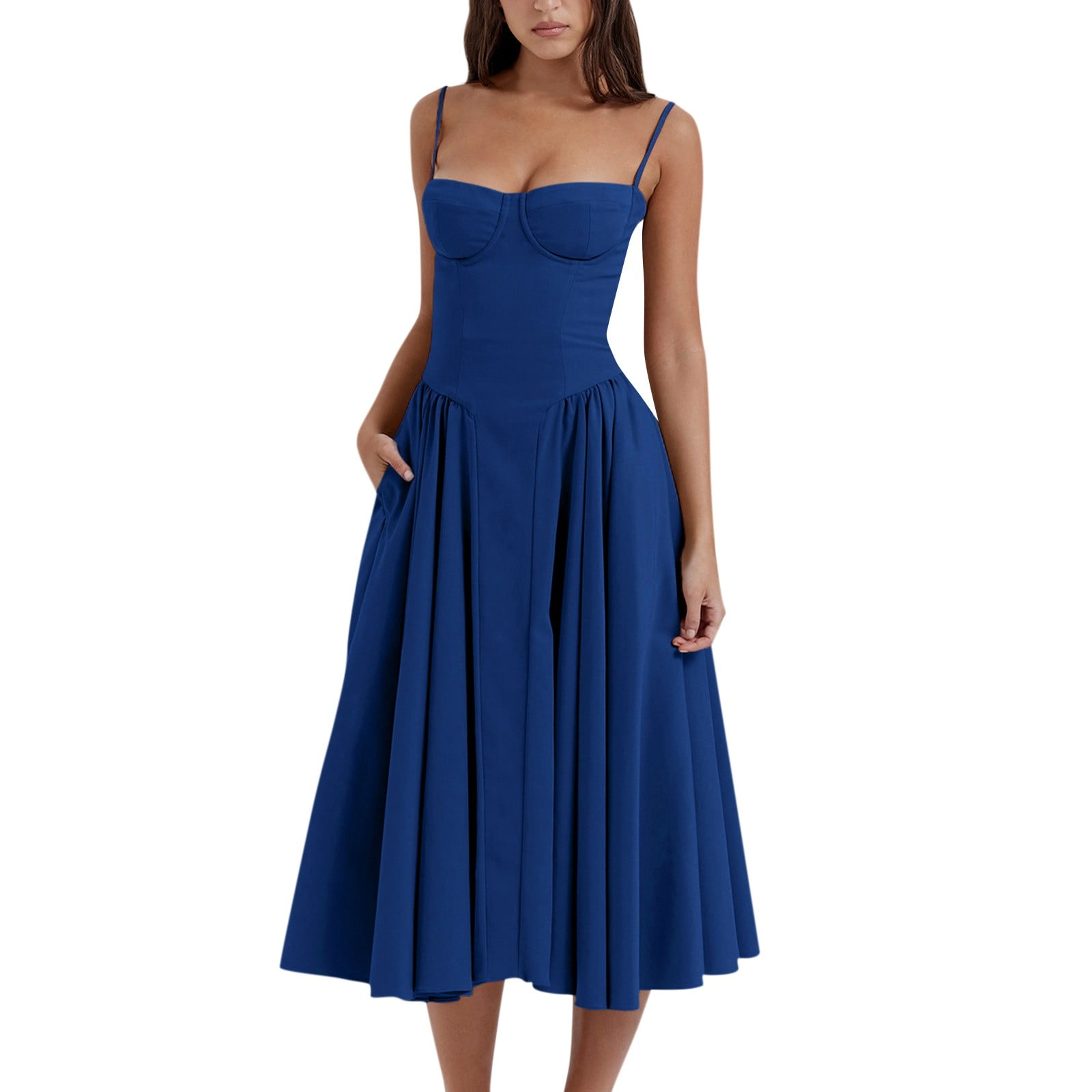 Difdany Womens Corset Dress Elegant Spaghetti Strap Bustier Midi Dress ...