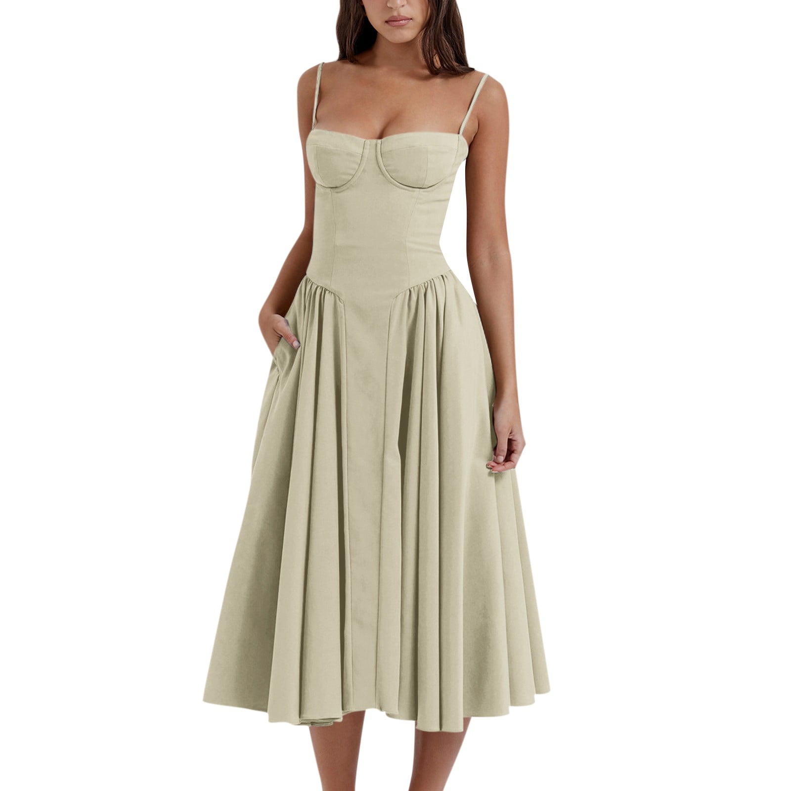 Difdany Womens Corset Dress Elegant Spaghetti Strap Bustier Midi Dress ...