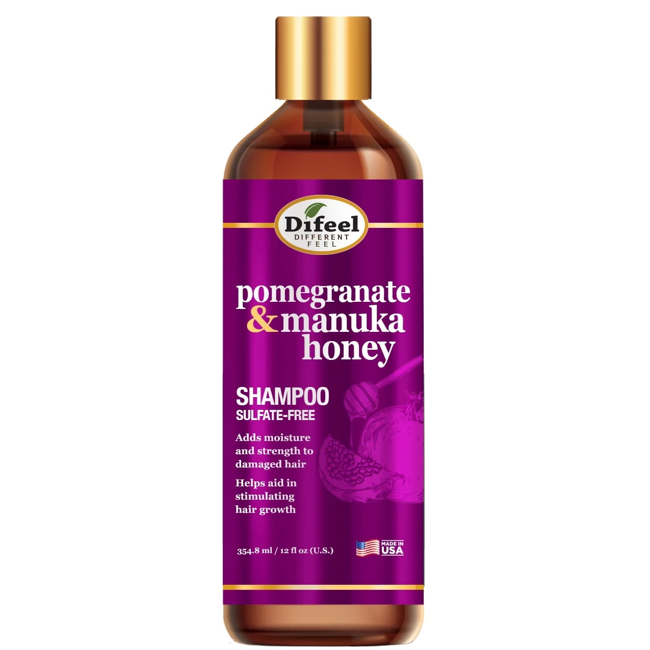 Difeel Pomegranate and Manuka Honey Sulfate Free Shampoo 12 Oz, Pack of ...