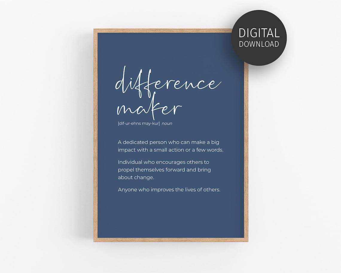 Difference Maker Definition Poster, Blue Motivational Wall Art For ...
