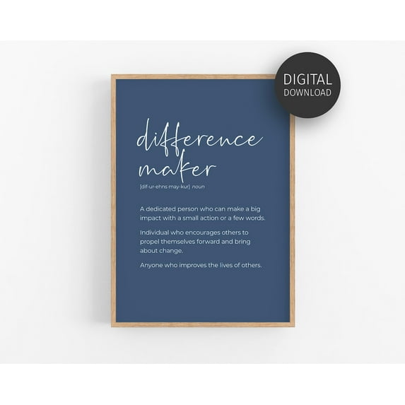 Difference Maker Definition Poster, Blue Motivational Wall Art For ...