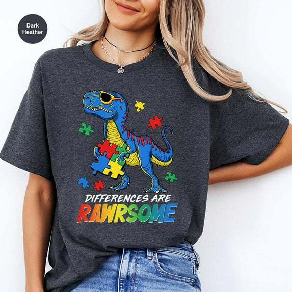 Differences Are Rawrsome Dinosaur Autism Awareness Shirt, Autism Kid ...