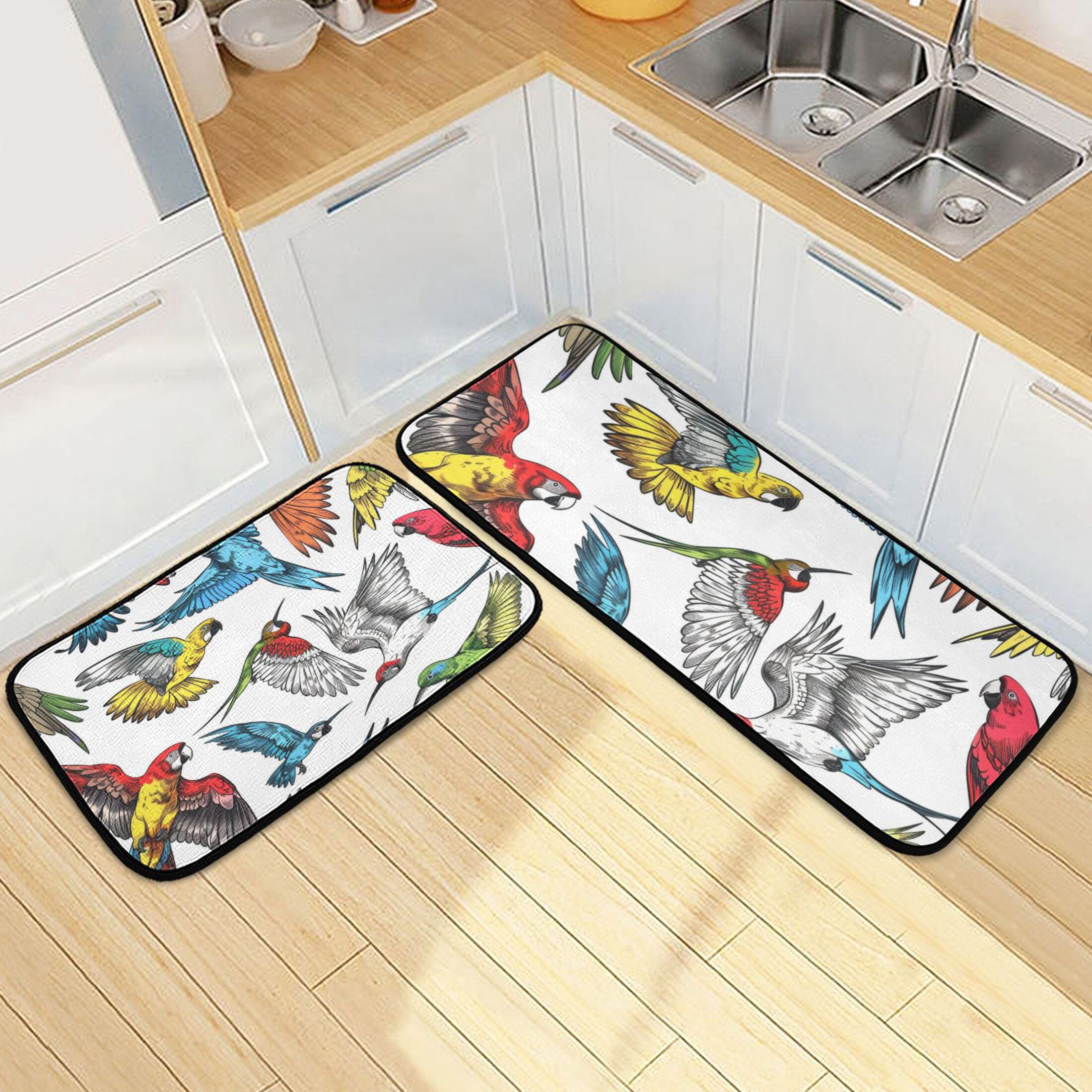 Different Bird Kitchen Rugs Set of 2 Non Slip Floor Foam Mat Cushioned ...