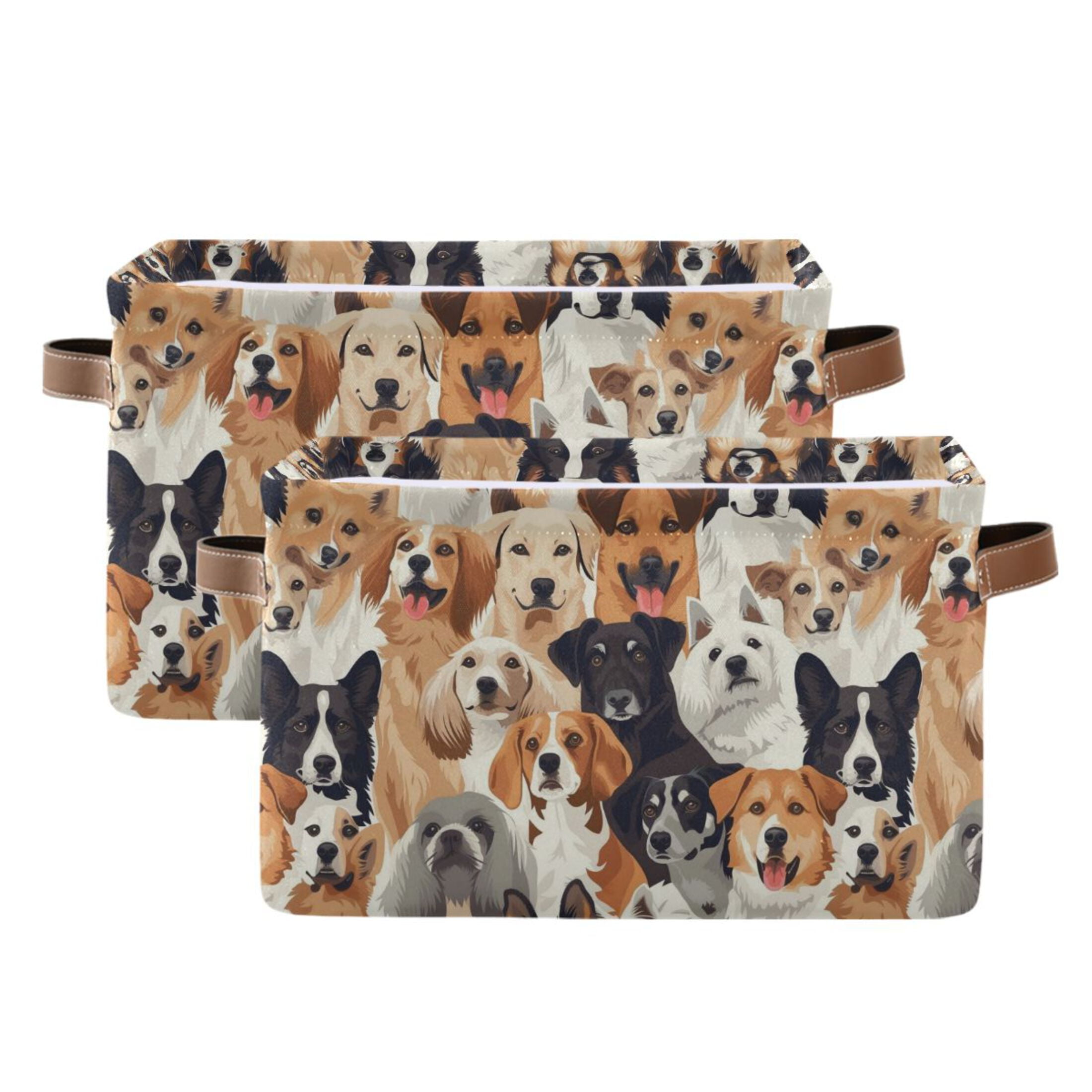Different Breeds Dogs Storage Bins with Handle Fabric Organizer Basket ...