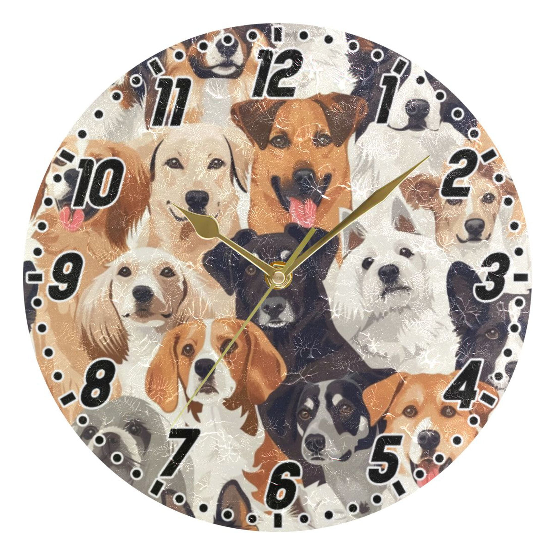 Different Breeds Dogs Wall Clock 9.8 inch Battery Operated Clocks Non ...
