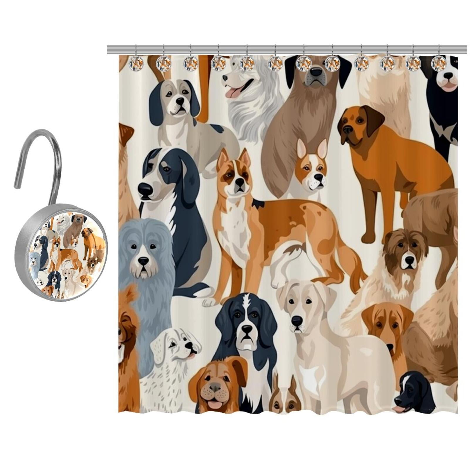 Different Breeds of Dog Shower Curtain, Cloth Fabric Bathroom Decor Set ...
