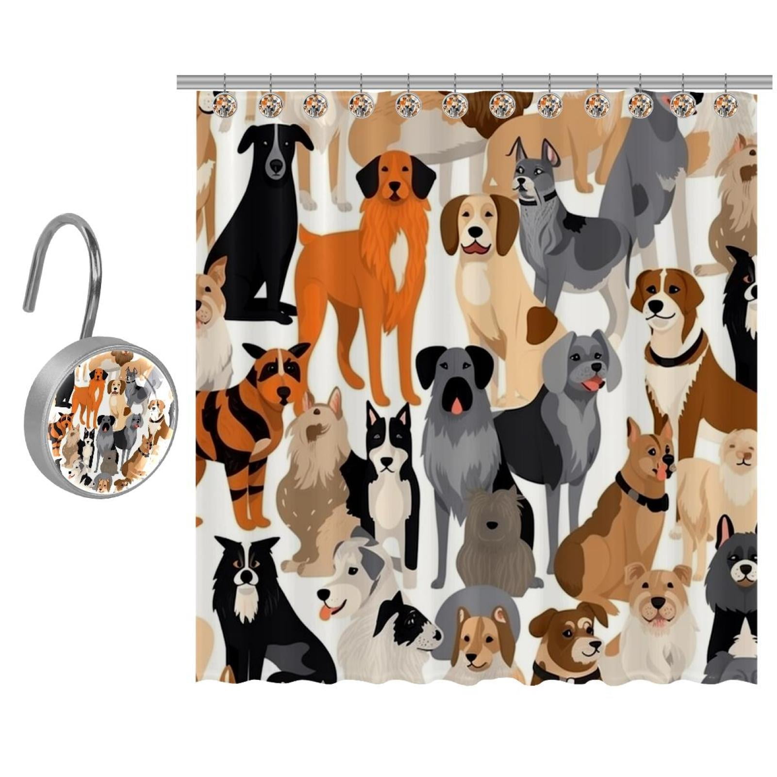 Different Breeds of Dog Shower Curtain, Cloth Fabric Bathroom Decor Set ...