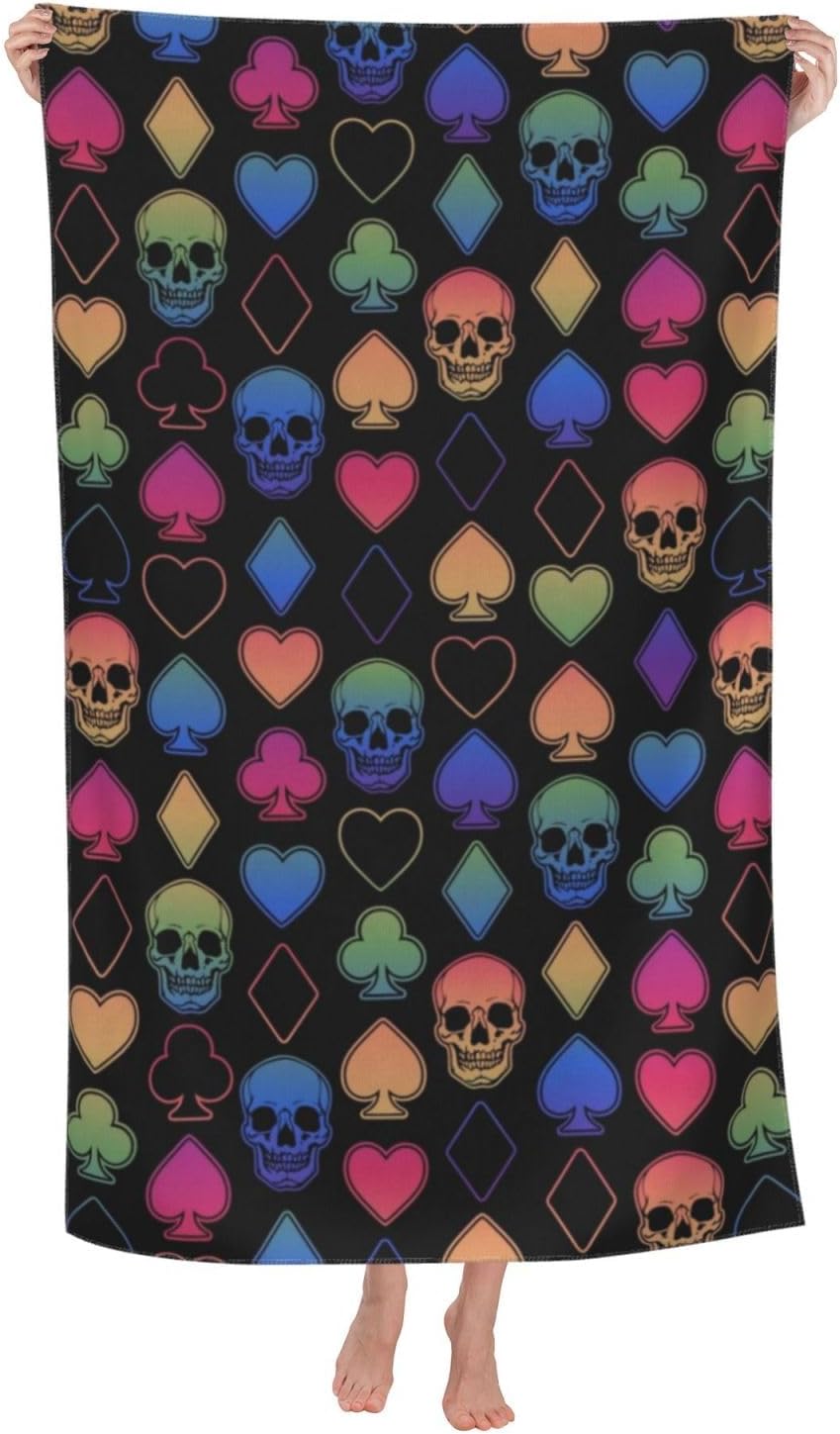 Different Card Colors and Skulls Large Beach Towel - Plush Thick Cotton ...
