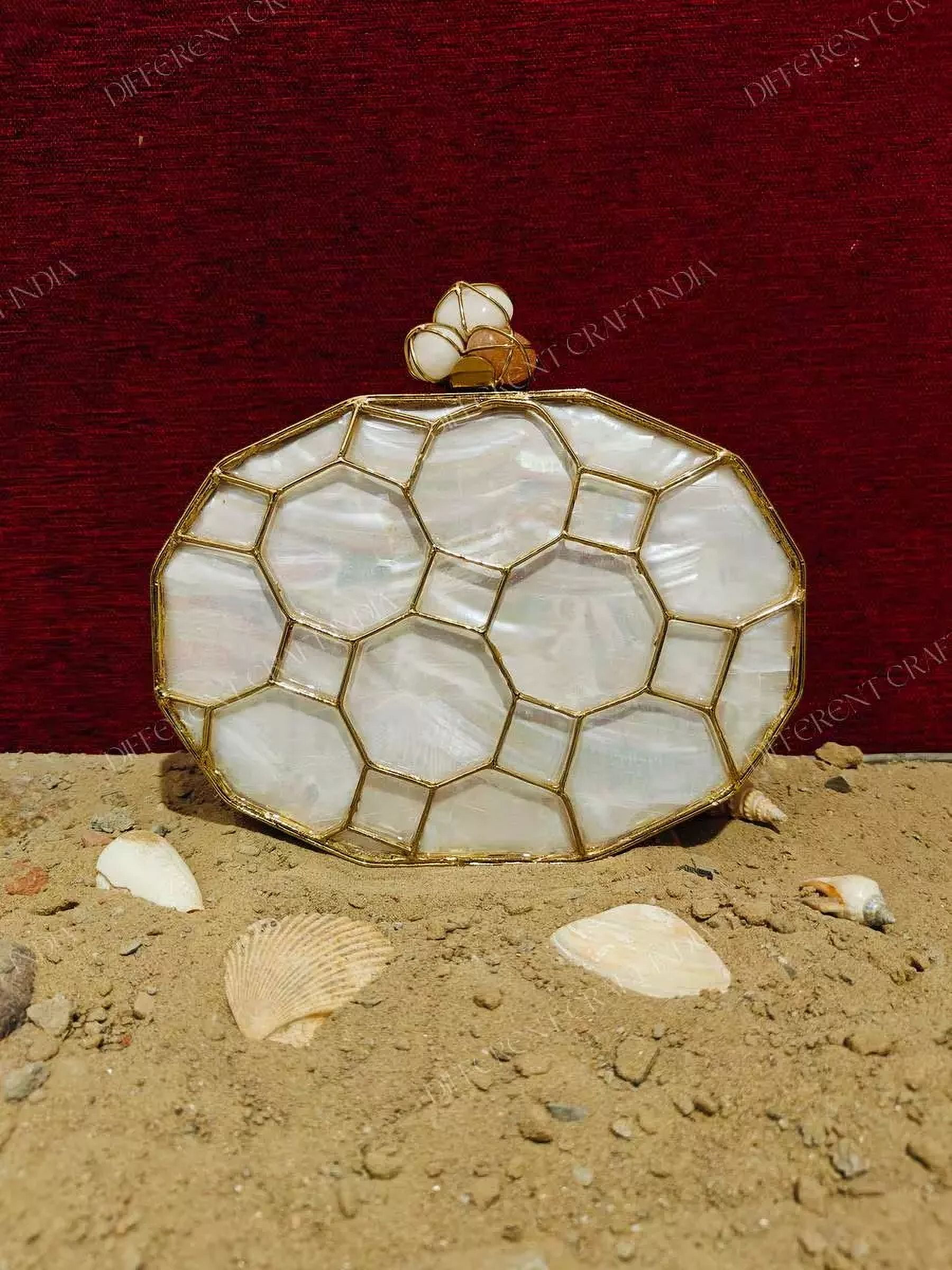 Different Craft India 3D Mother of Pearl Inlay Metal Clutch for Women ...