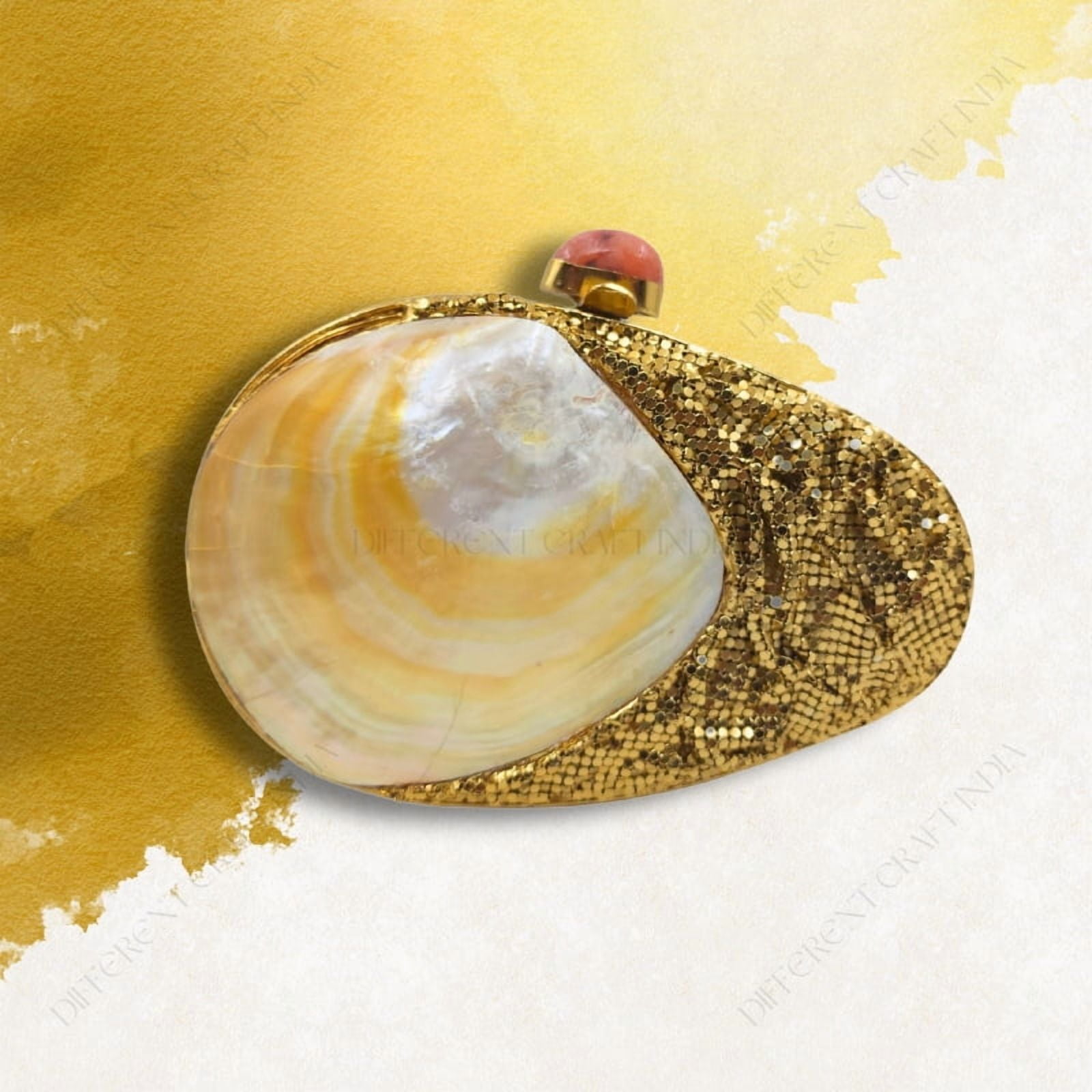 Different Craft India Gold Mesh Clutch Shell | Gold-Lip Oyster Seashell ...