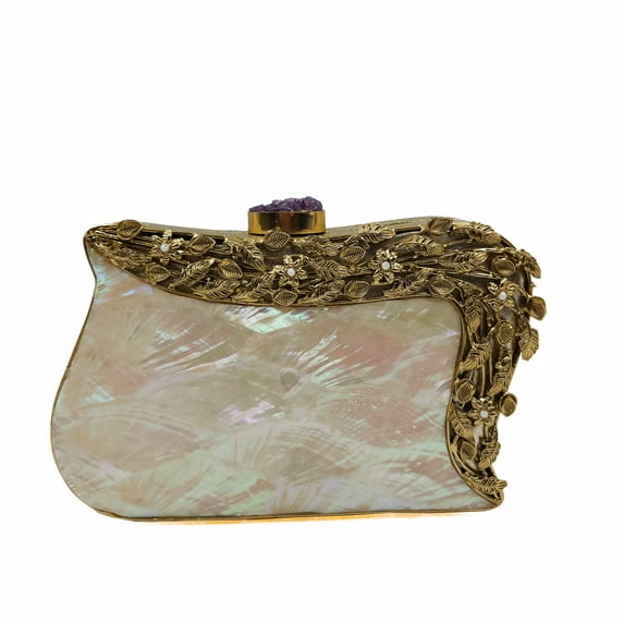 Different Craft India Natural Clam Sea Shell Inlaid Brass Clutch Bag ...