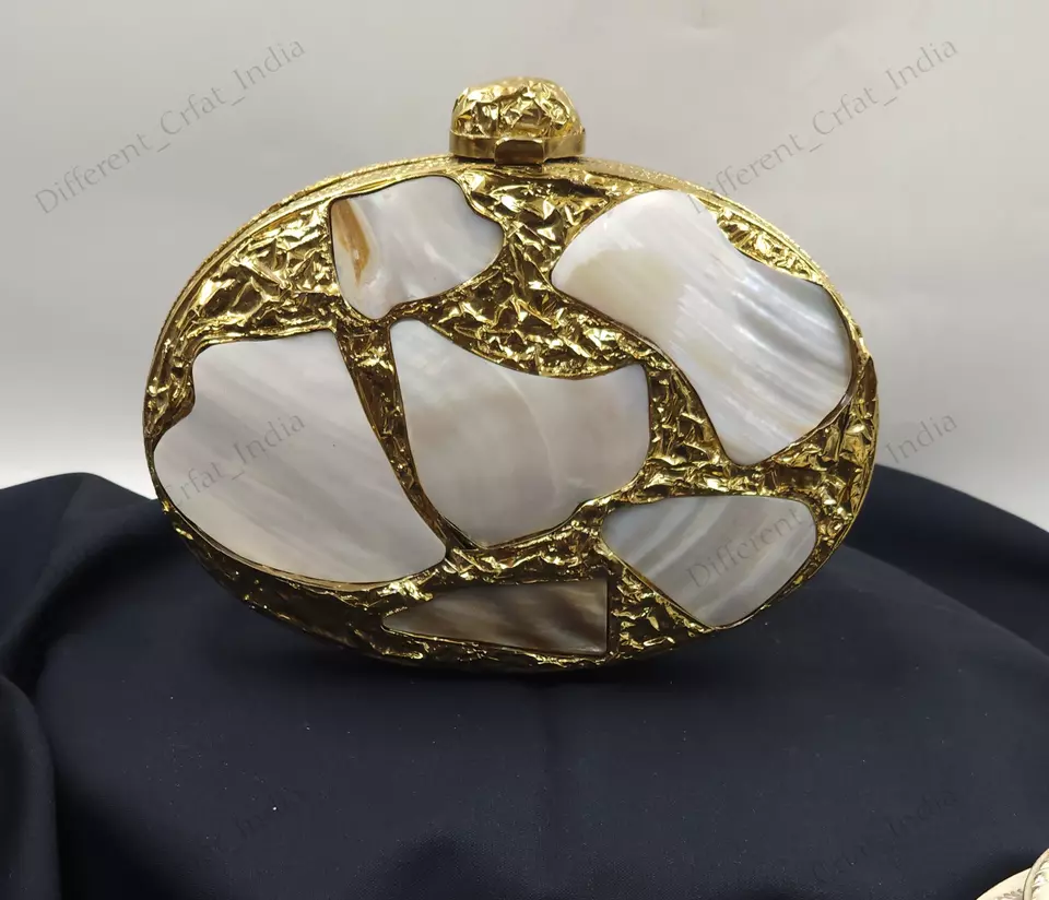 Different Craft India Sea Shell Chips Inlay Brass Clutch for Women ...