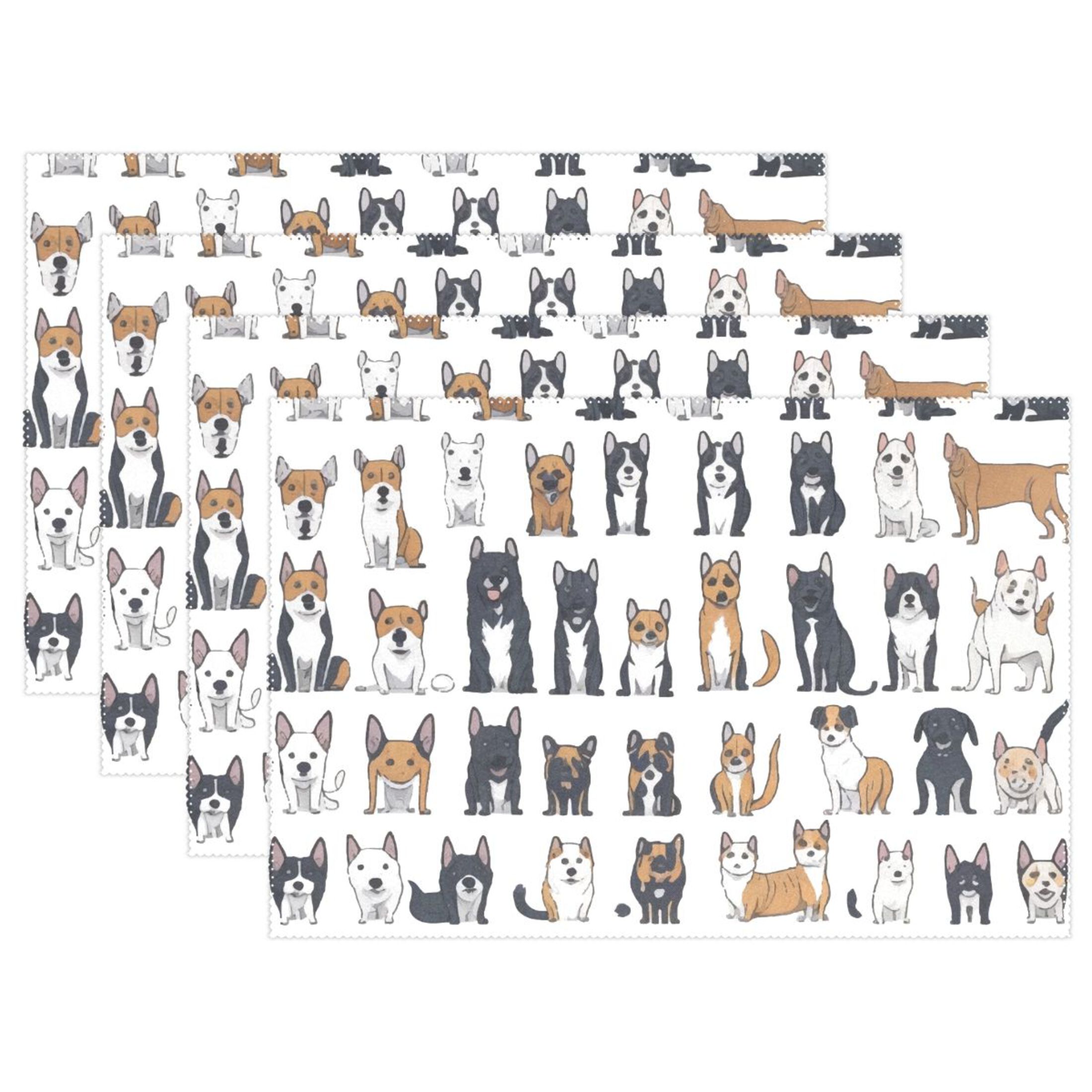 Different Cute Cartoon Dogs 4 PCs Placemats Set Linen Non-Slip Table ...