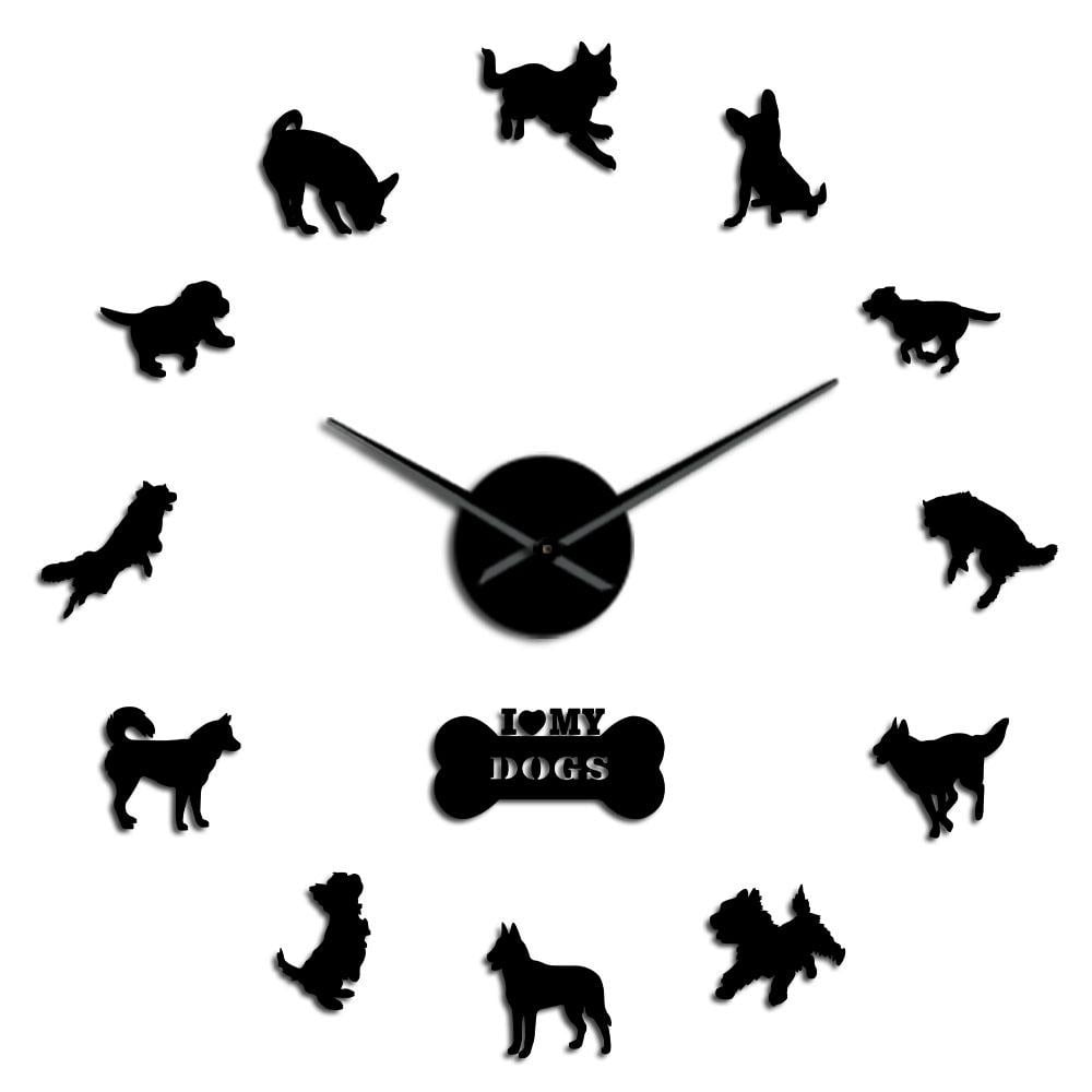 Different Dog Breeds Frameless Wall Clock Stickers, DIY Modern ...