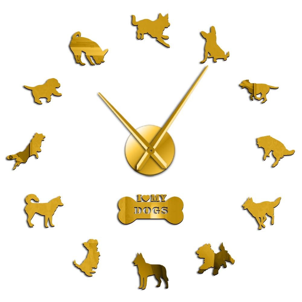 Different Dog Breeds Frameless Wall Clock Stickers, DIY Modern ...