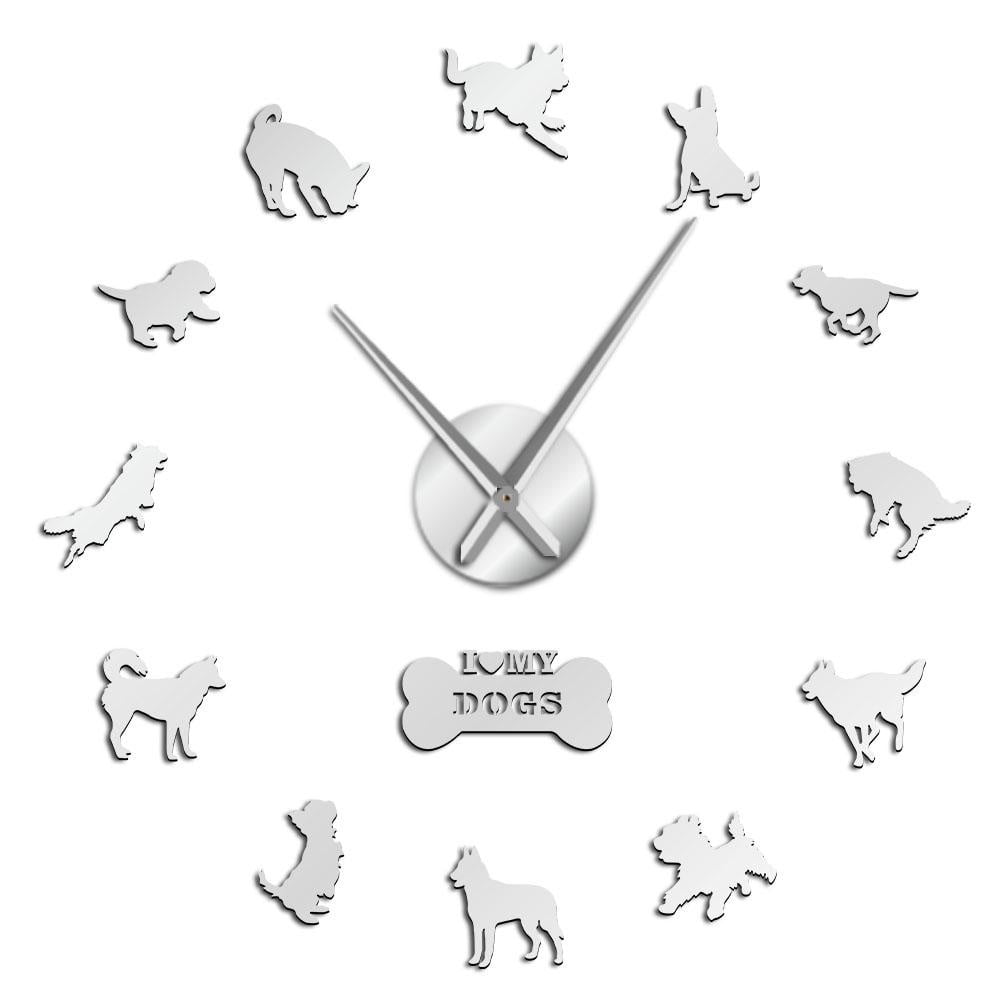 Different Dog Breeds Frameless Wall Clock Stickers, DIY Modern ...