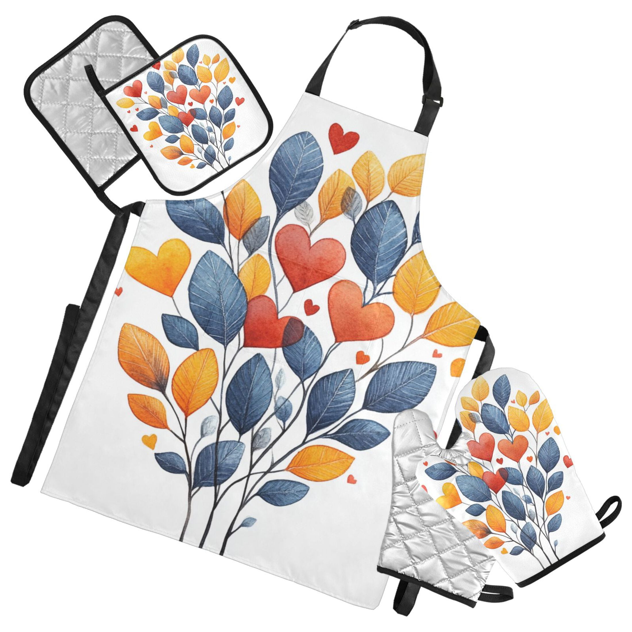 Different Leaves Grow Love Oven Mitts and Pot Holders with Chef Apron ...