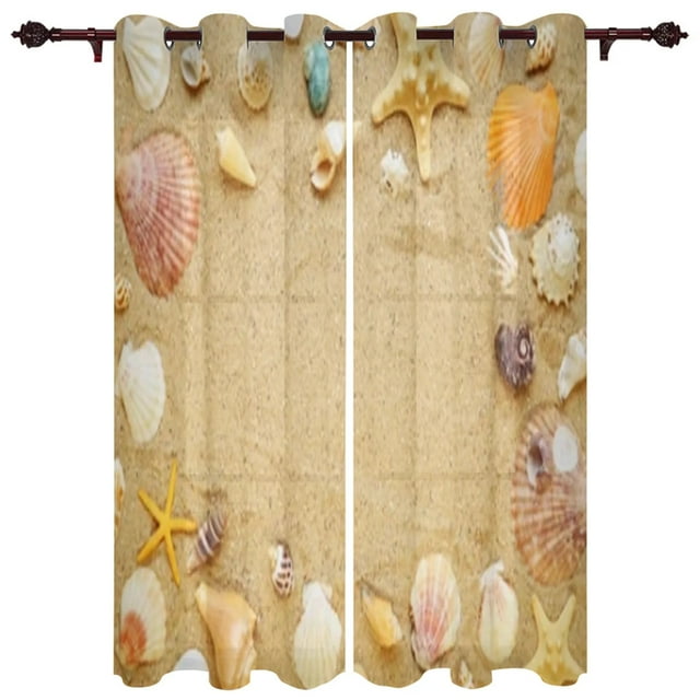 Different Seashells On Beach Sand Window Curtains For Living Room ...