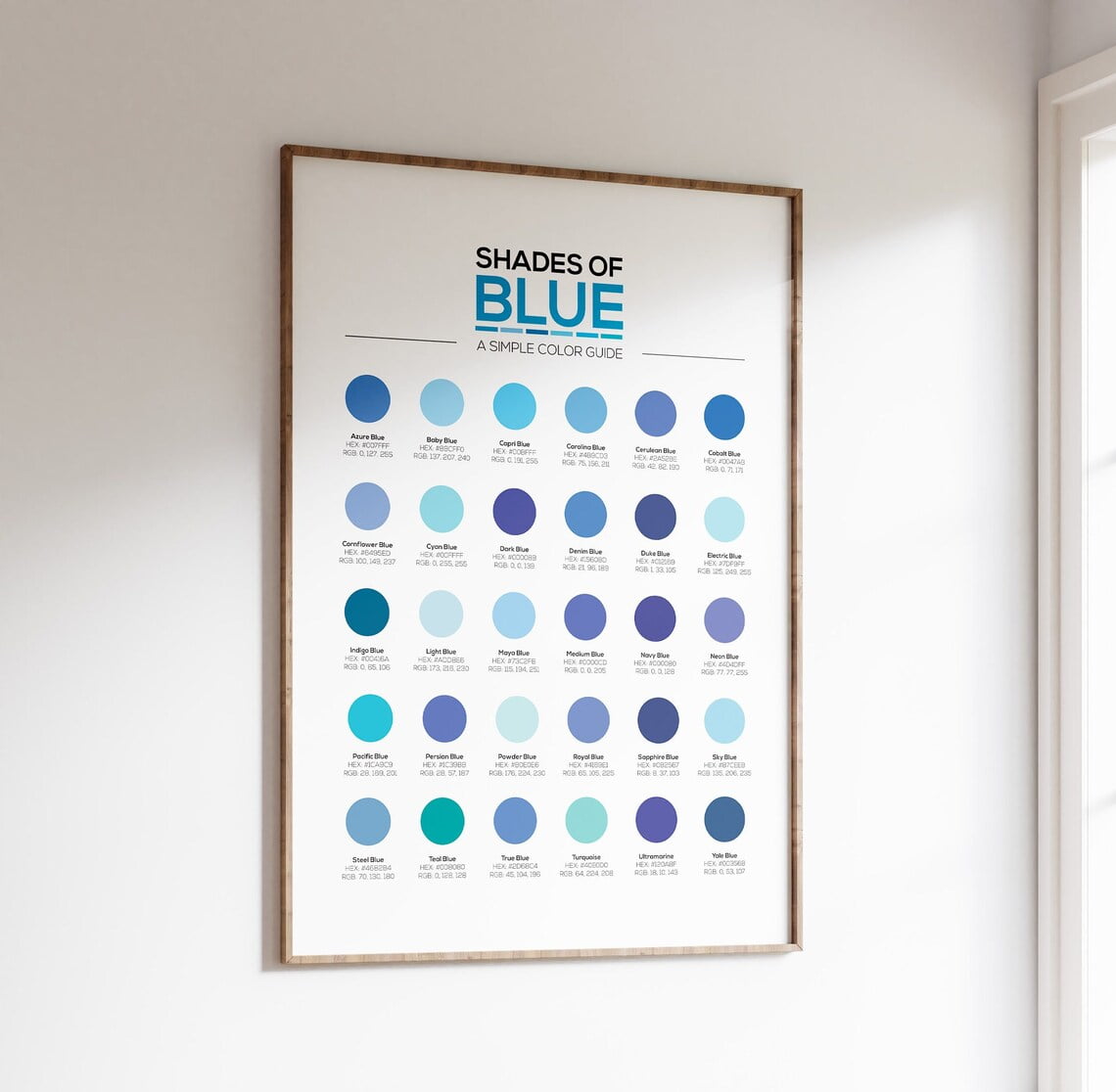 Different Shades Of Blue Color Chart With 30 Different Hex Color Codes ...