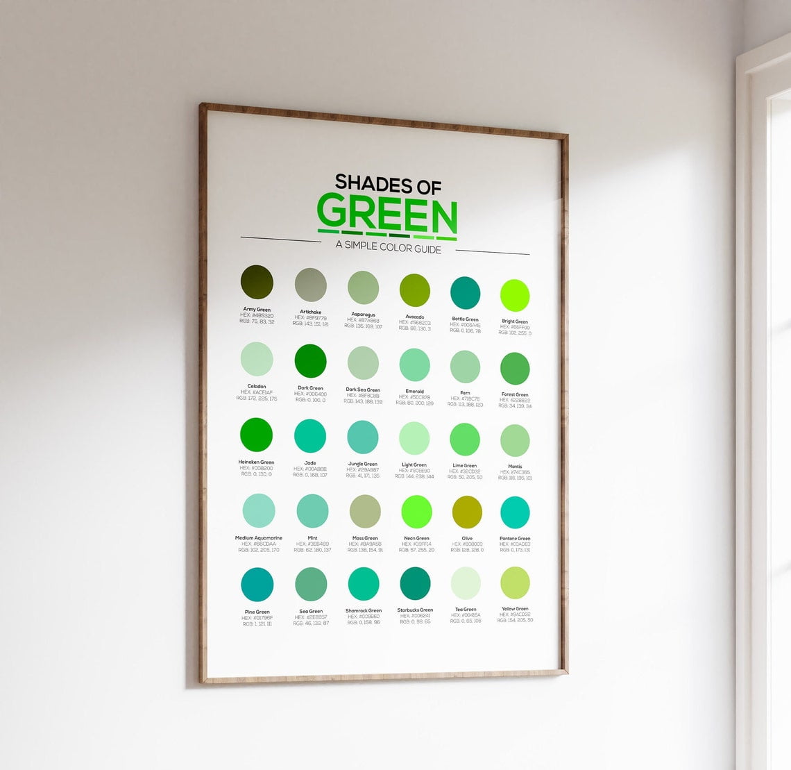 Different Shades Of Green Color Chart With 30 Different Hex Color Codes ...