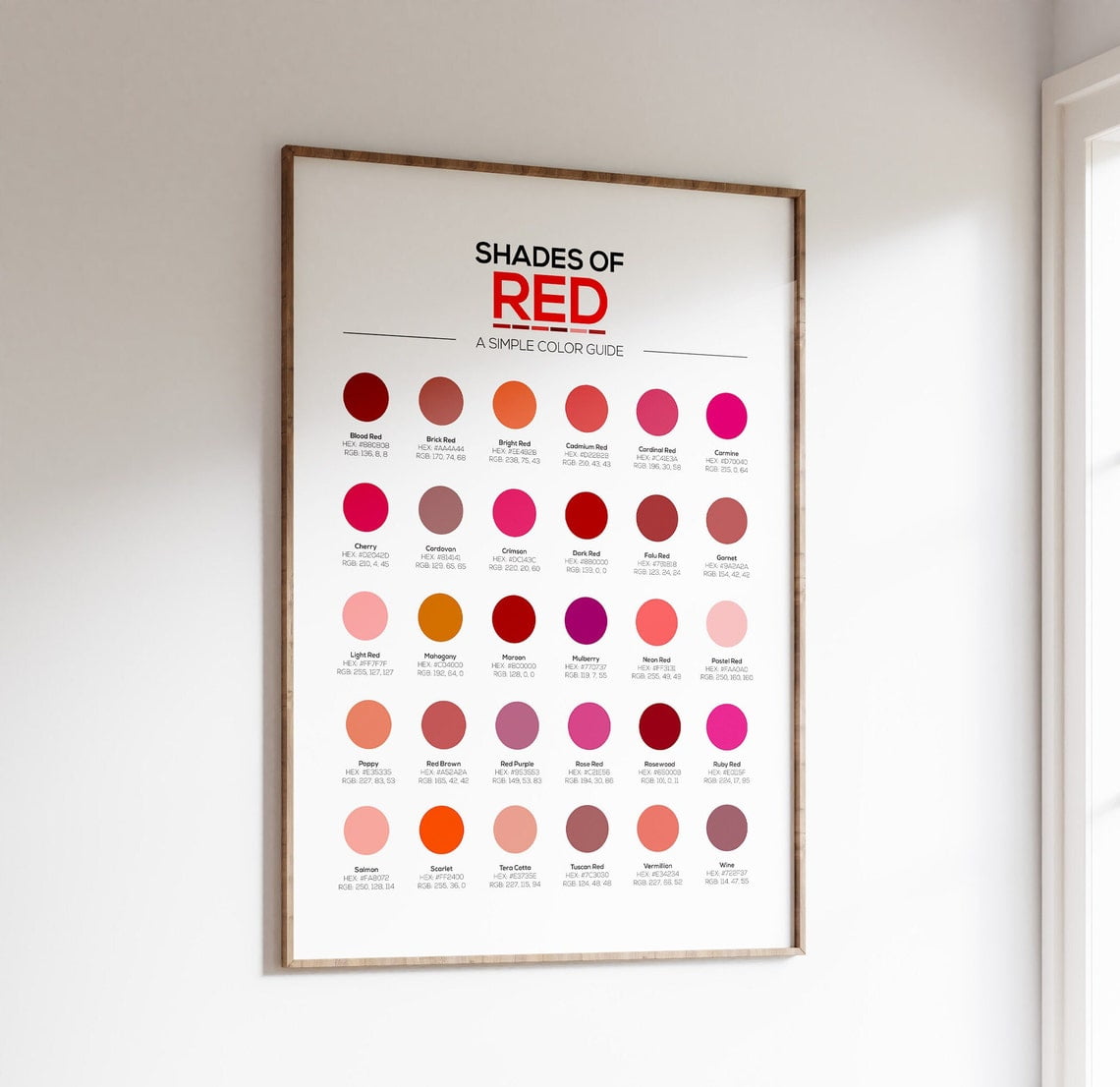 Different Shades Of Red Color Chart With 30 Different Hex Color Codes ...