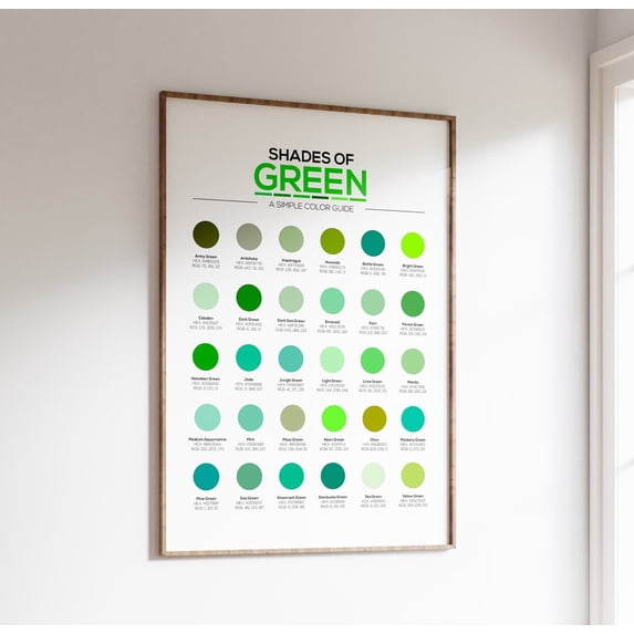 Different Shades of Green Color Chart 30 Hex Codes RGB Designer Reference, Stretched Canvas ...