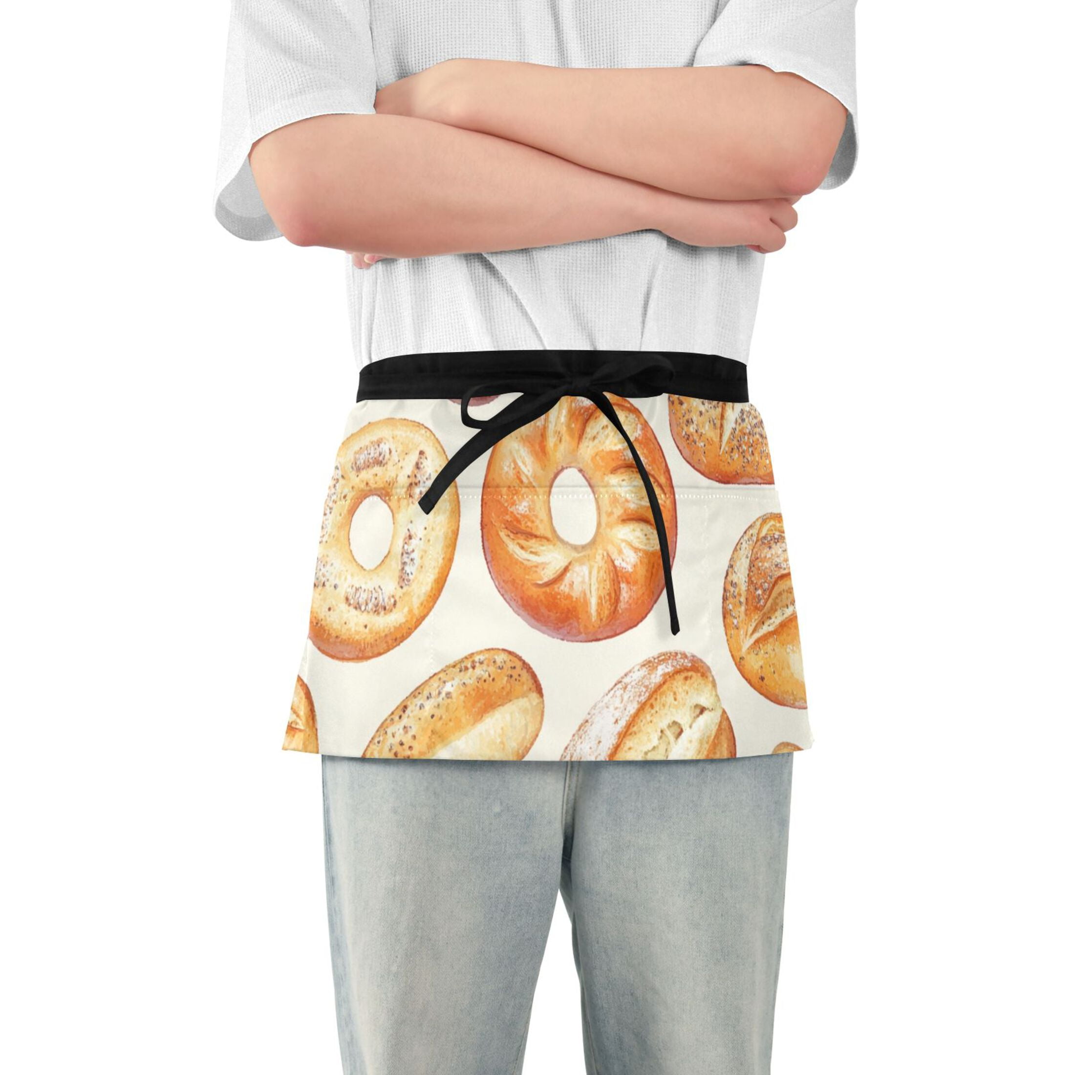 Different Shapes Of Bread Short Server Apron with 3 Pockets for Unisex ...